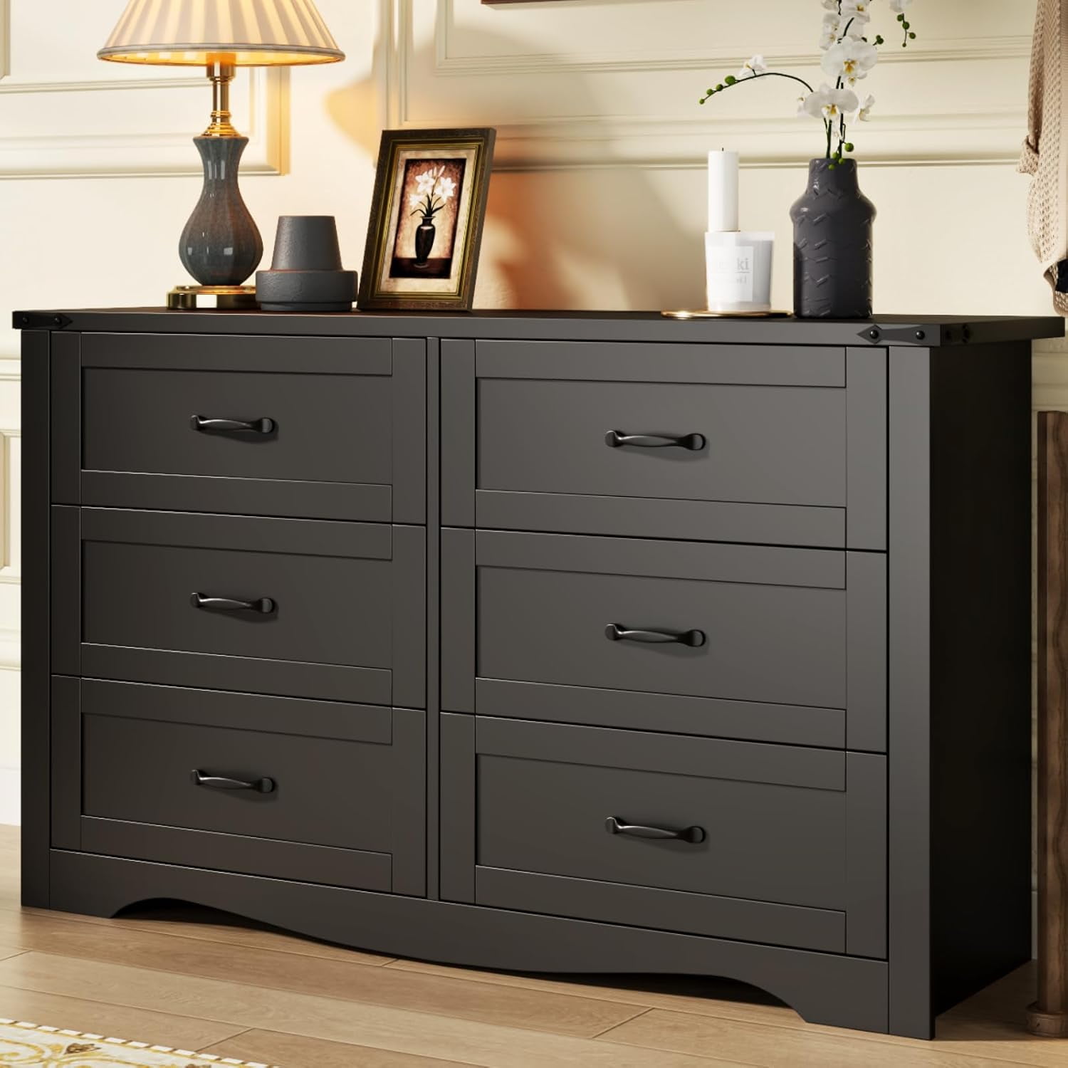 Farmhouse 6 Drawers Double Dresser for Bedroom, Modern White Dresser ...