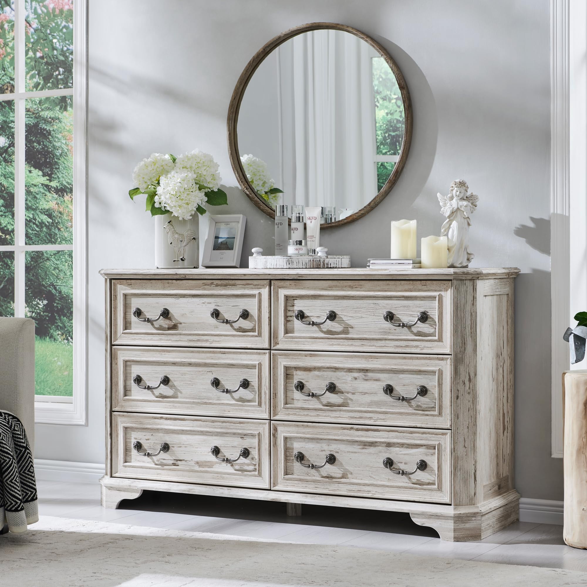 Farmhouse 6 Drawers Dresser for Bedroom, 54" Wide Wood Rustic Chest of ...