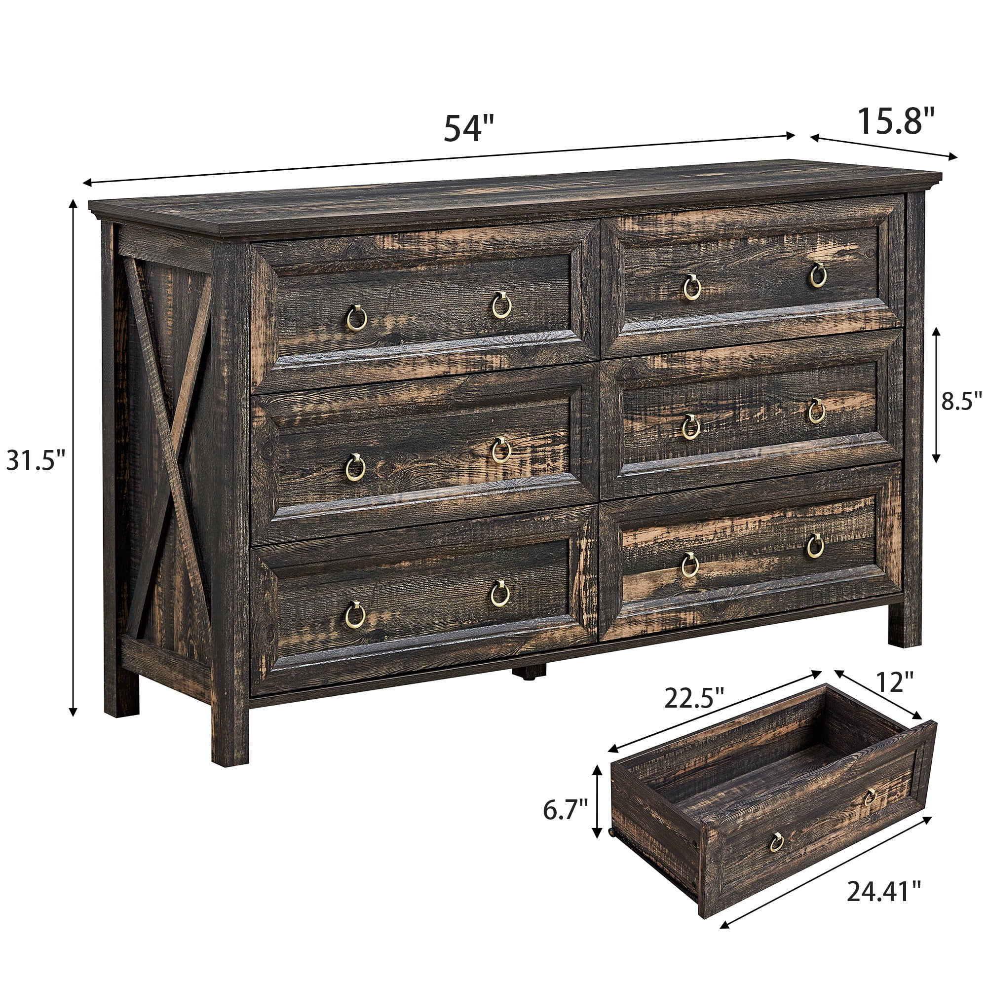 Farmhouse 6 Drawers Dresser for Bedroom, Wood Rustic Wide Chest of ...