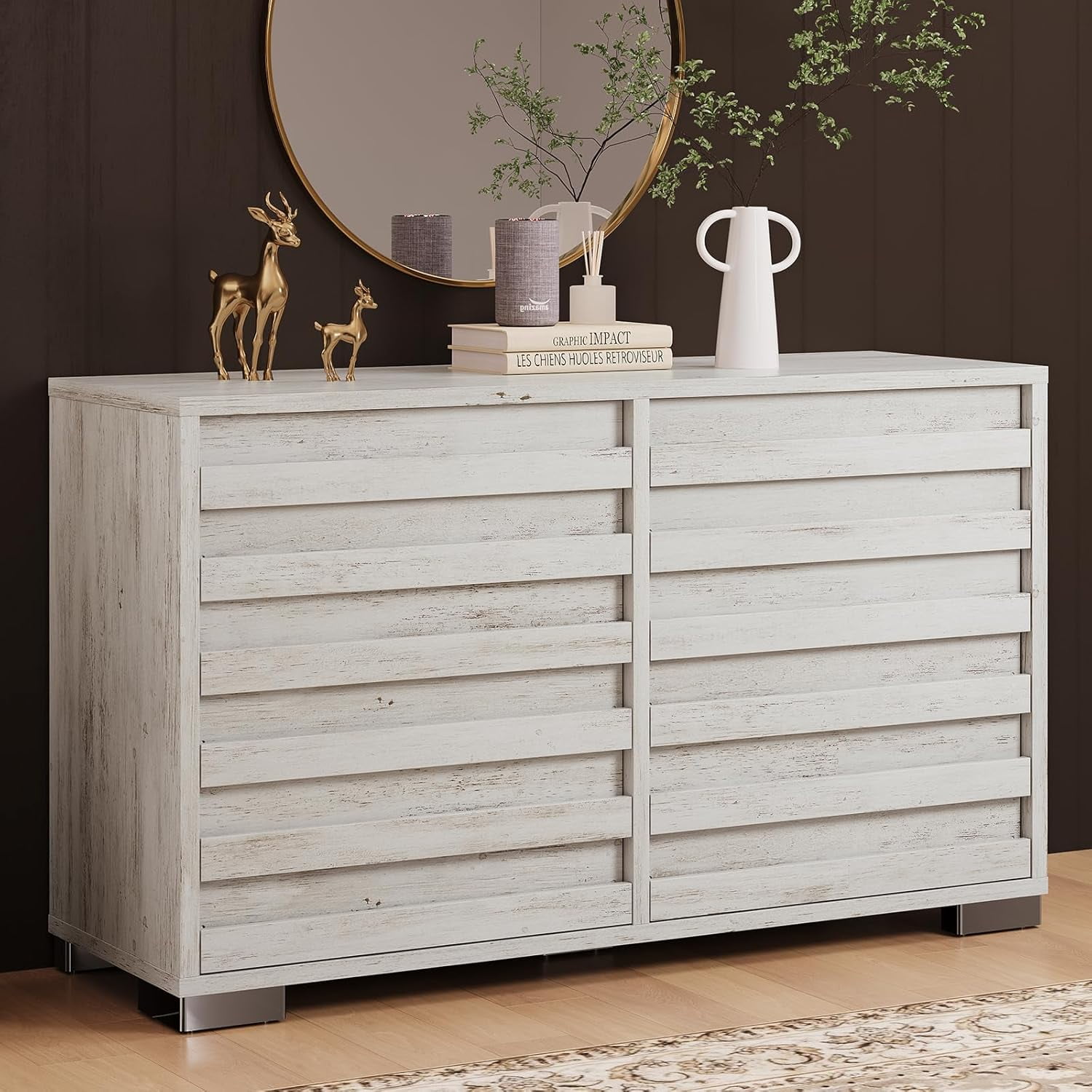 Farmhouse 6 Drawers Dresser, Wood Rustic Chest of Drawers for Bedroom ...