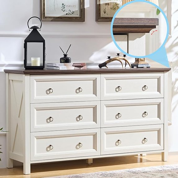 Farmhouse 6 Drawers Dresser for Bedroom, Wood Rustic Wide Chest of ...