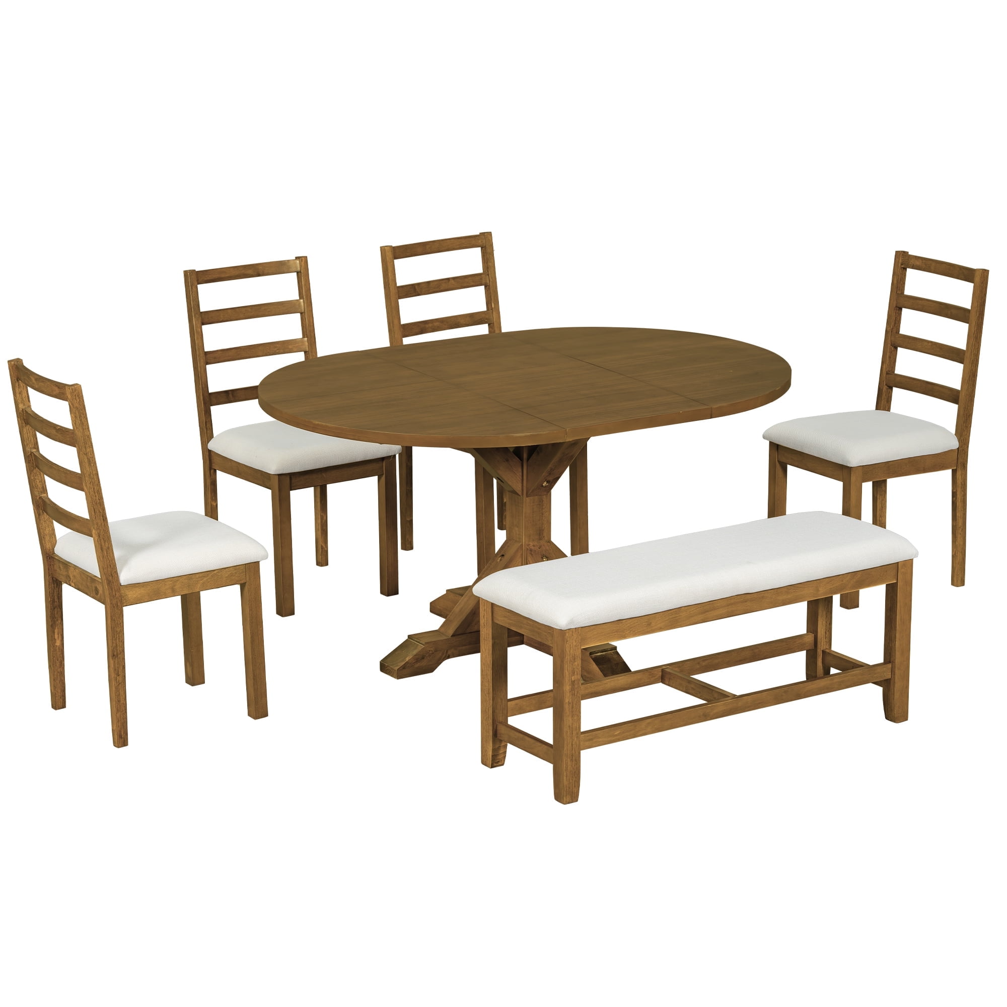 Farmhouse 6-Piece Dining Room Set, Prehome 60'' Extendable Dining Table ...