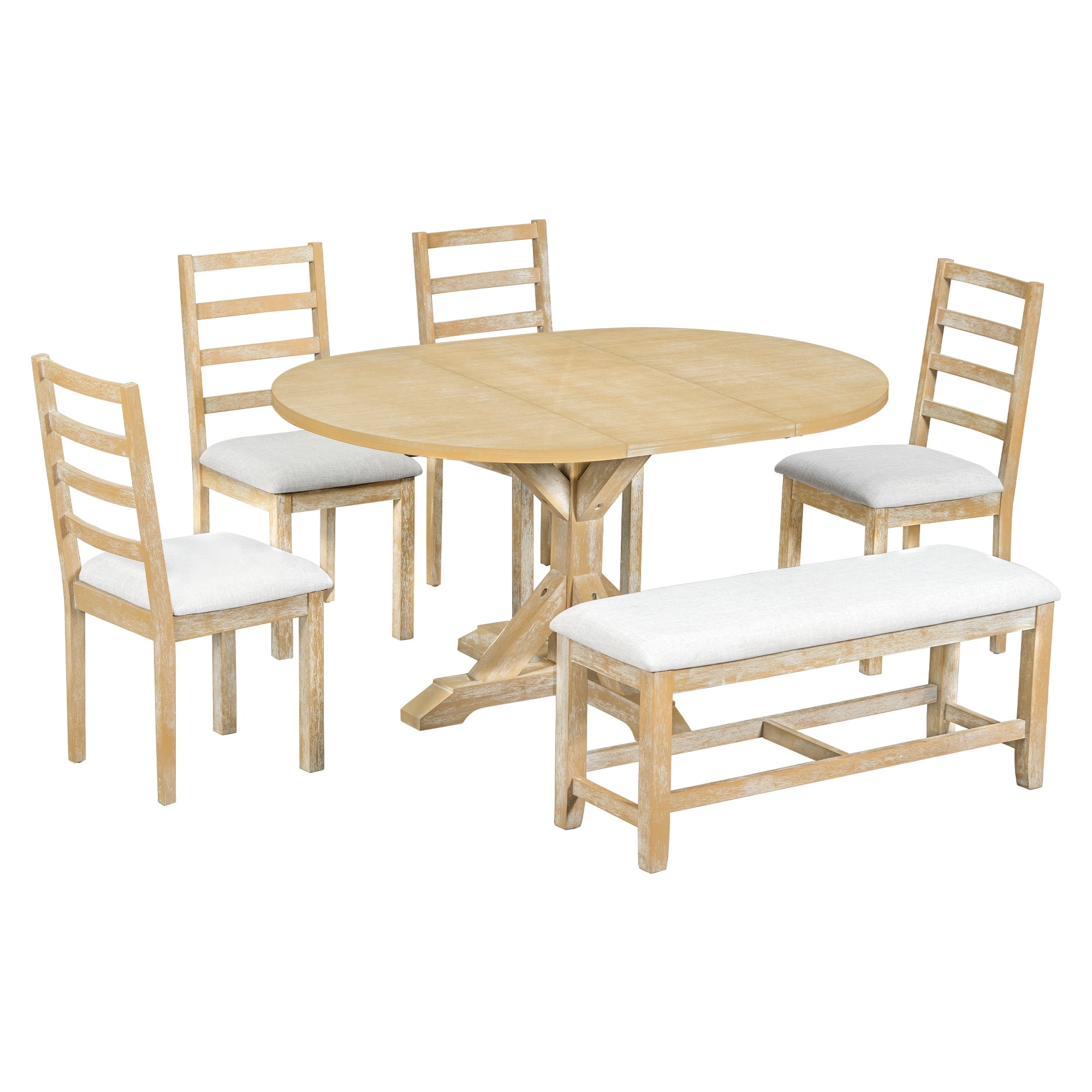 Farmhouse 6-Piece Dining Room Set, Prehome 60'' Extendable Dining Table ...