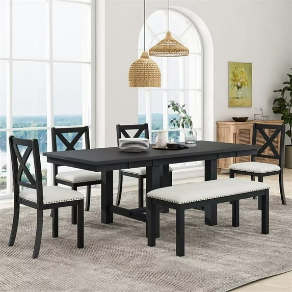 Farmhouse 6-Piece Dining Table Set, 82inch Extendable Dining Table with ...