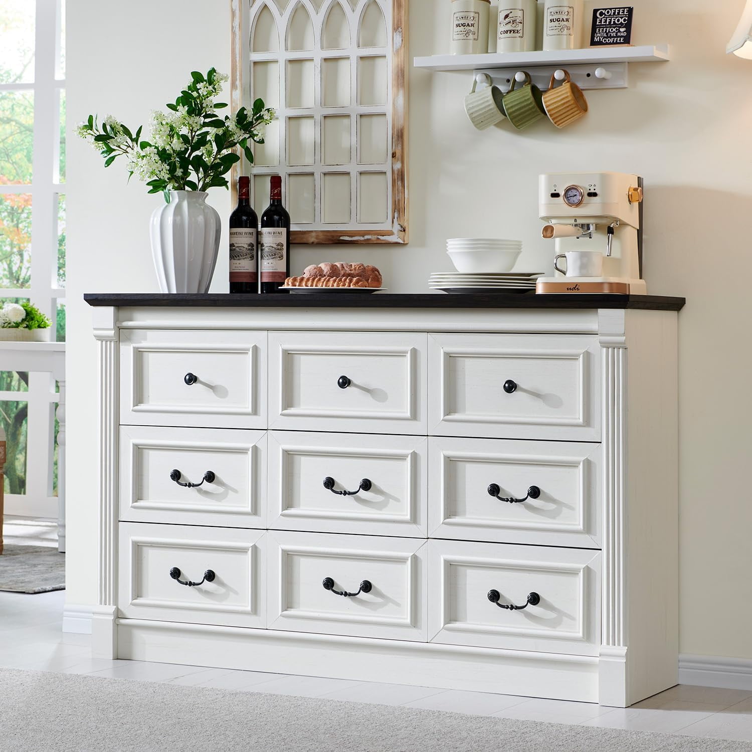 Farmhouse 61" W Buffet Cabinet with Storage Wood Rustic Sideboard ...