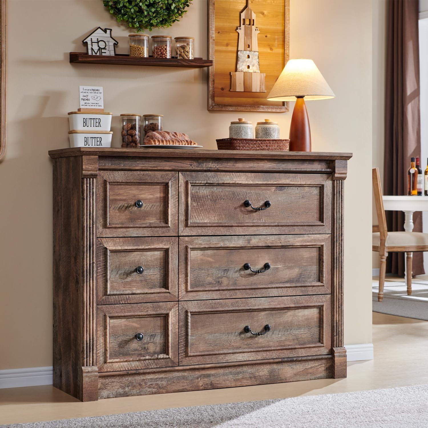 Farmhouse 61" W Buffet Cabinet with Storage Wood Rustic Sideboard ...