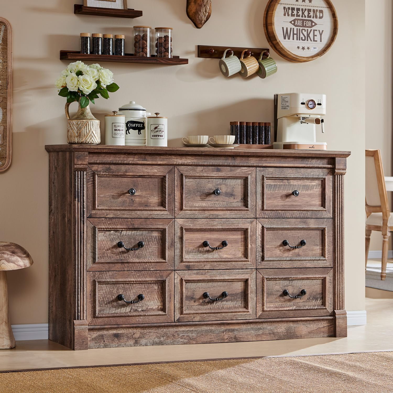 Farmhouse 61" W Buffet Cabinet with Storage Wood Rustic Sideboard ...