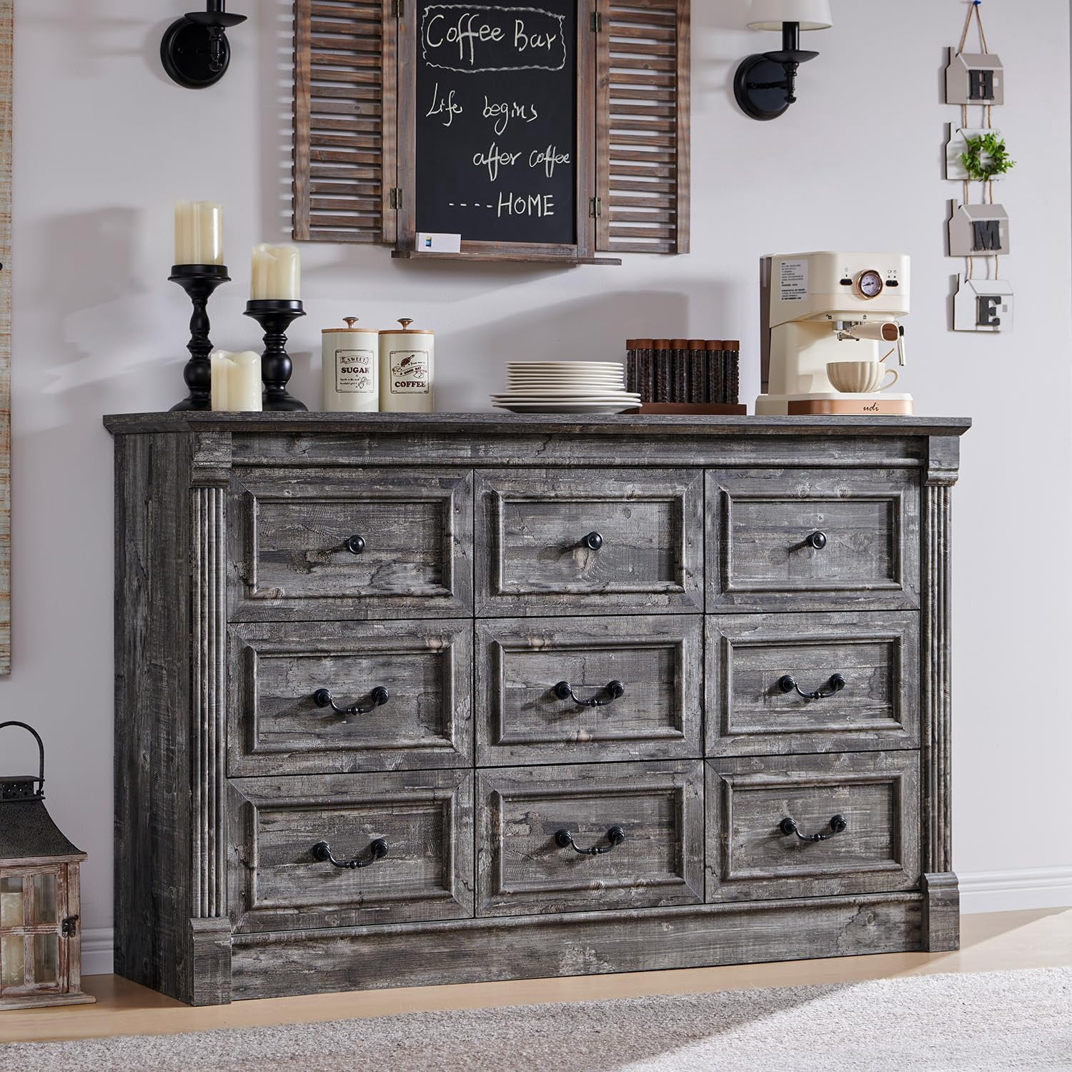 Farmhouse 61" W Buffet Cabinet with Storage Wood Rustic Sideboard ...