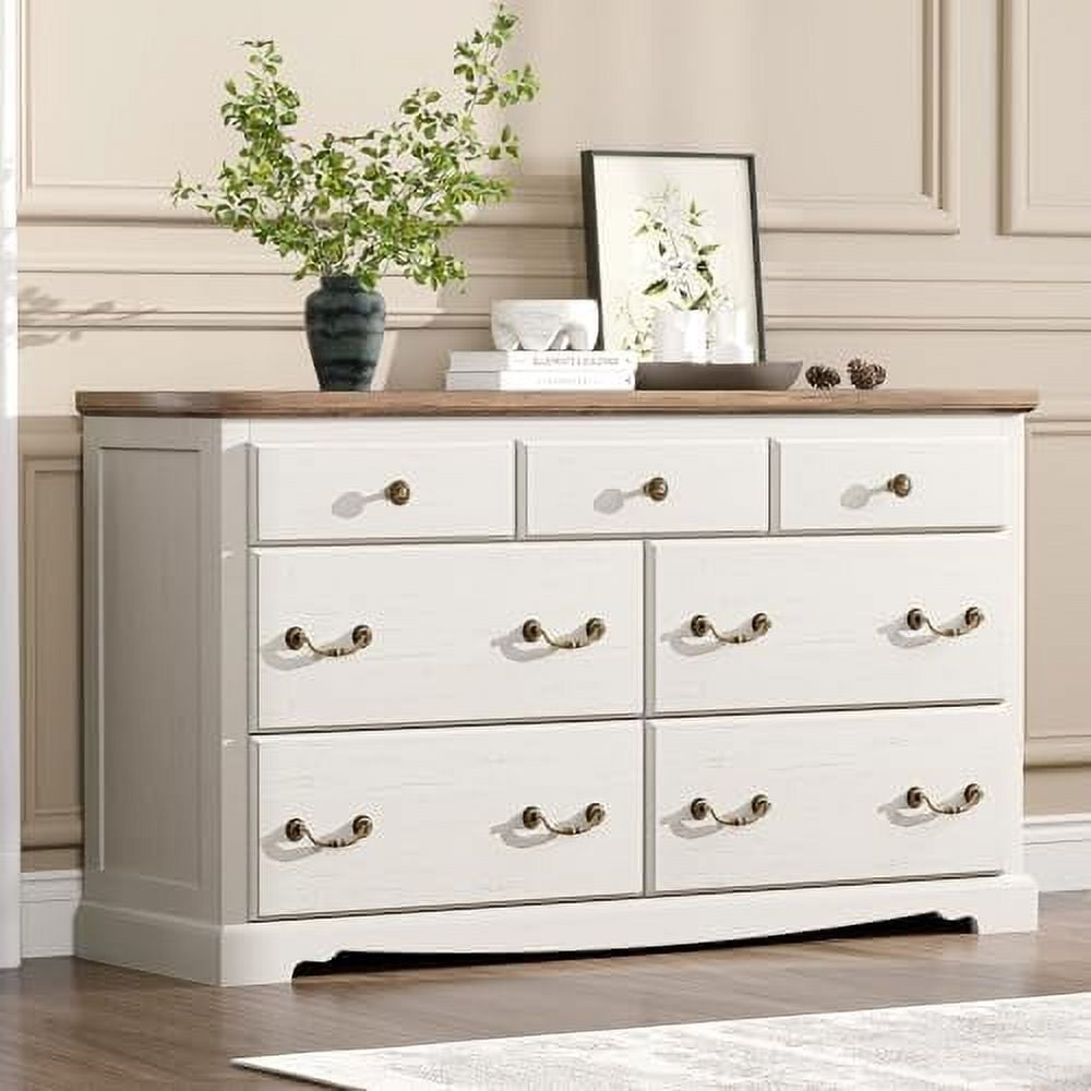 Farmhouse 7 Chest of Drawers for Bedroom, 54" Wide Wood Dresser with ...