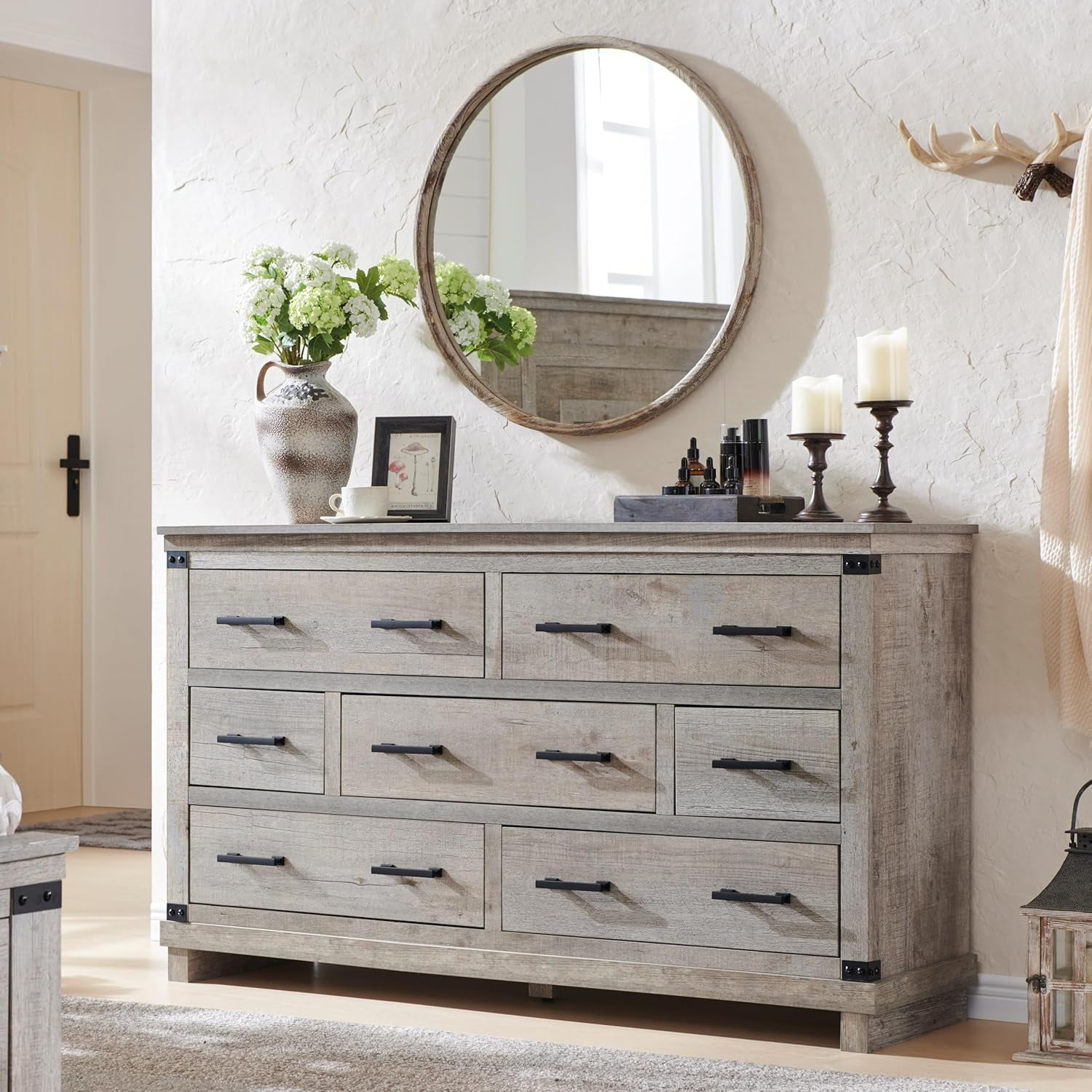 Farmhouse 7 Drawer Dresser for Bedroom - Wood Large Dressers & Chests ...