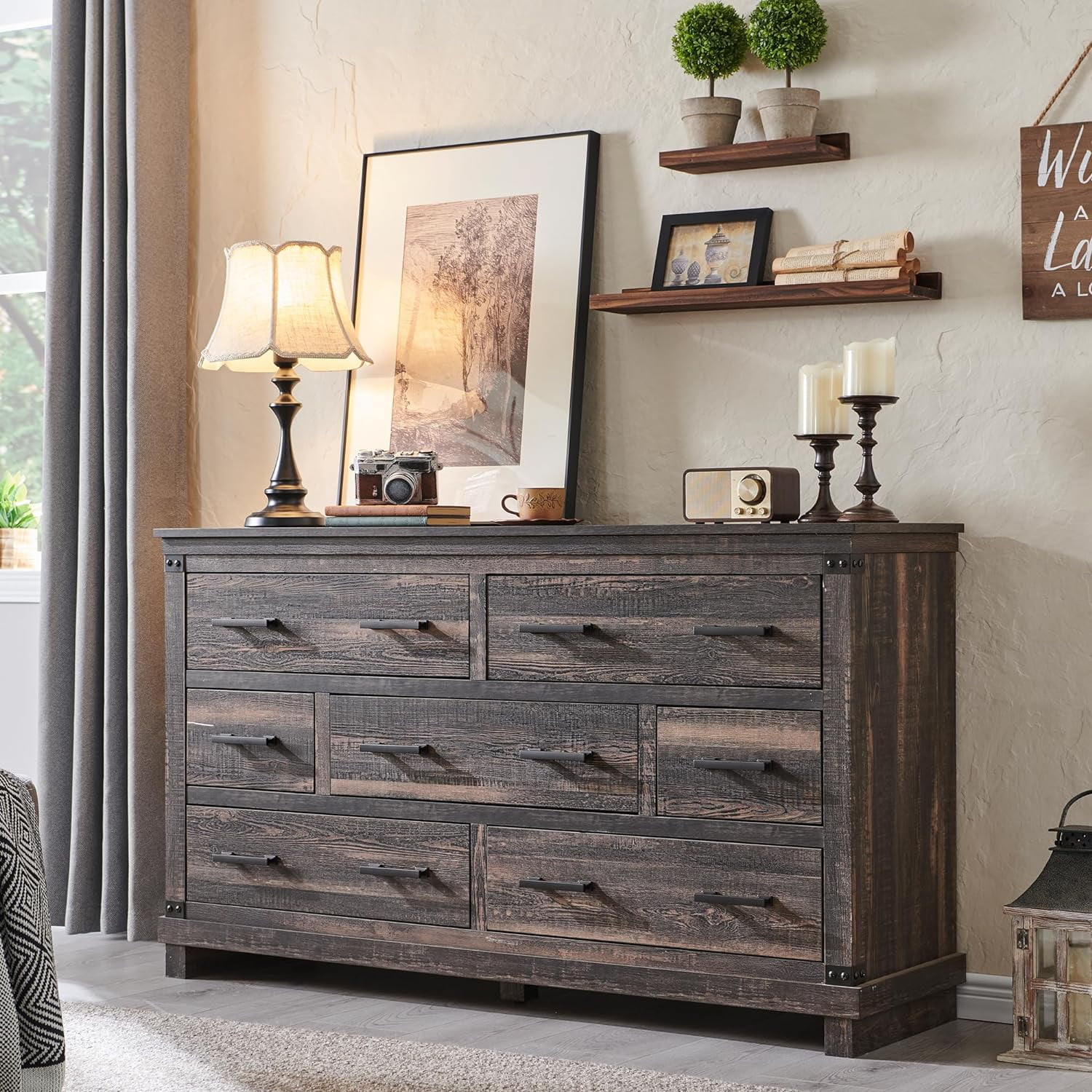 Farmhouse 7 Drawer Dresser for Bedroom - Wood Large Dressers & Chests ...