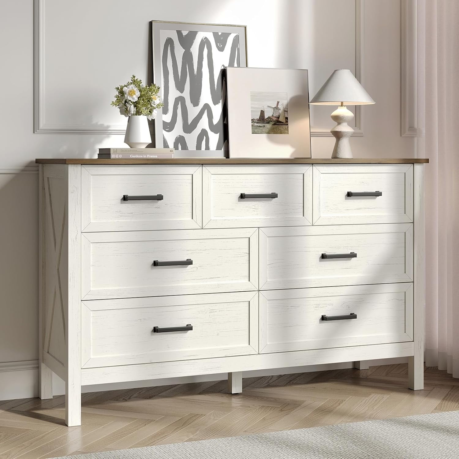 Farmhouse 7 Drawers Dresser for Bedroom, Modern Dresser with Metal ...