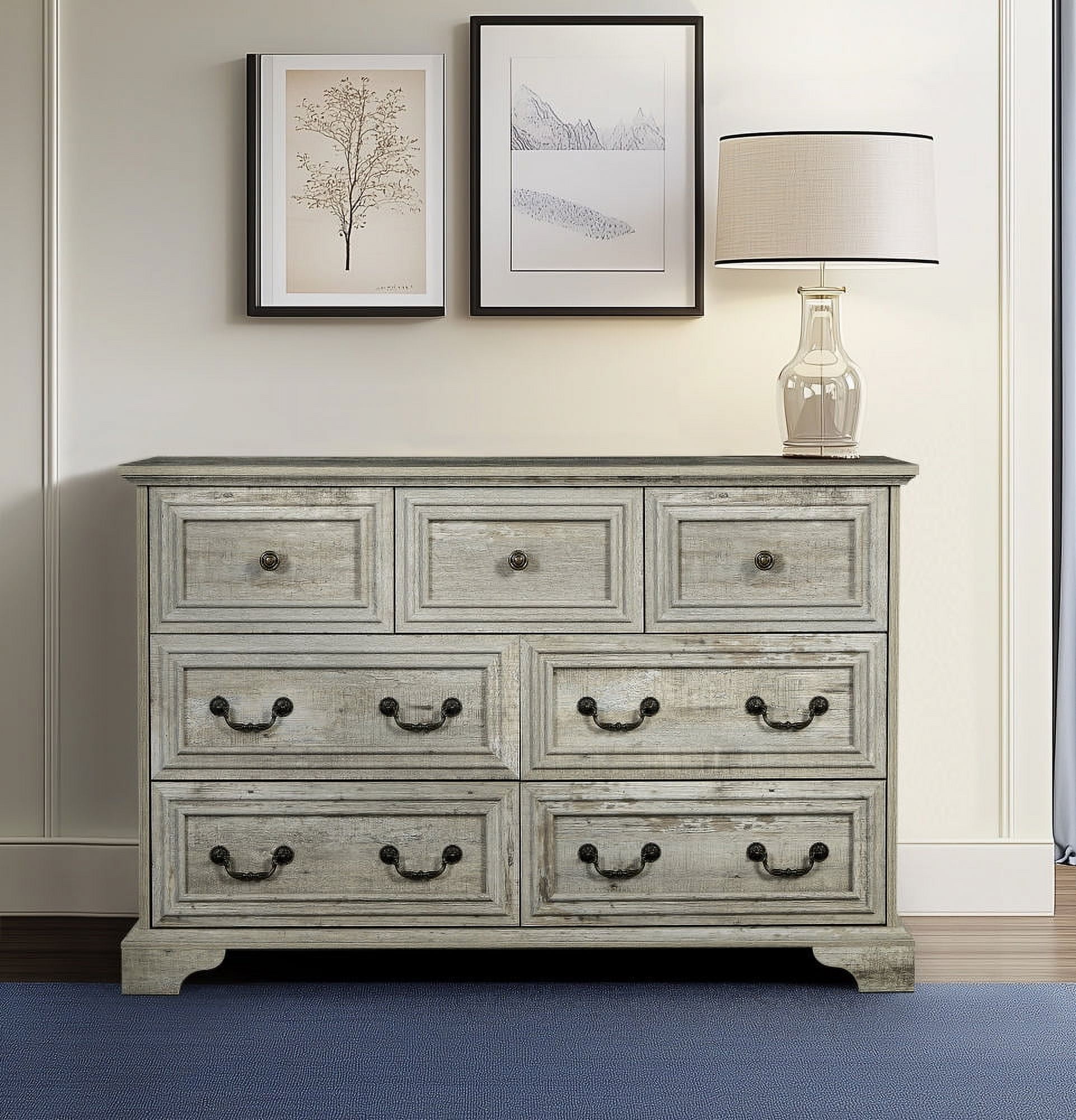 Farmhouse 7 Drawers Dresser for Bedroom, Rustic Chest of Drawers with ...