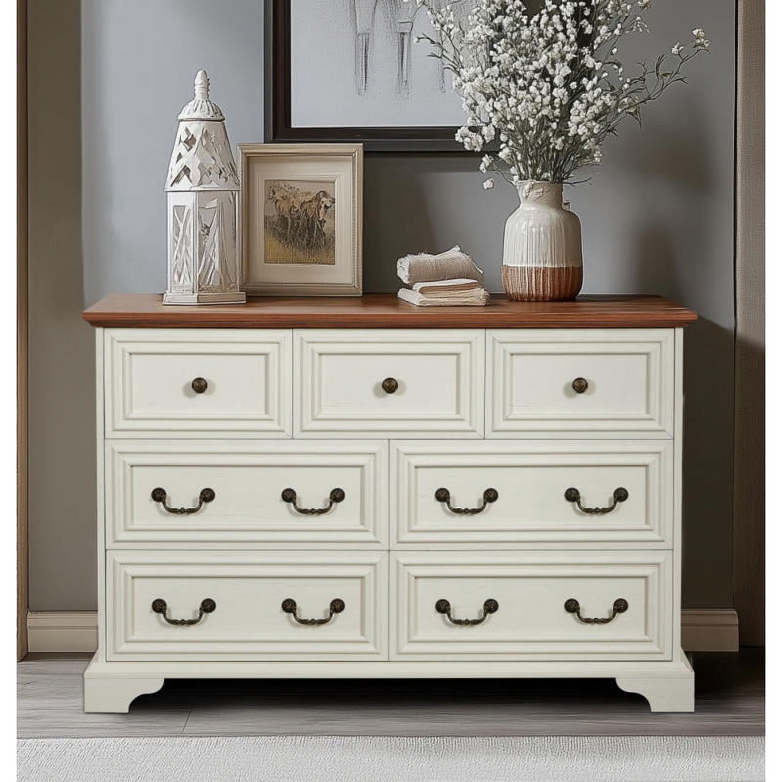 Farmhouse 7 Drawers Dresser for Bedroom, Rustic Chest of Drawers with ...