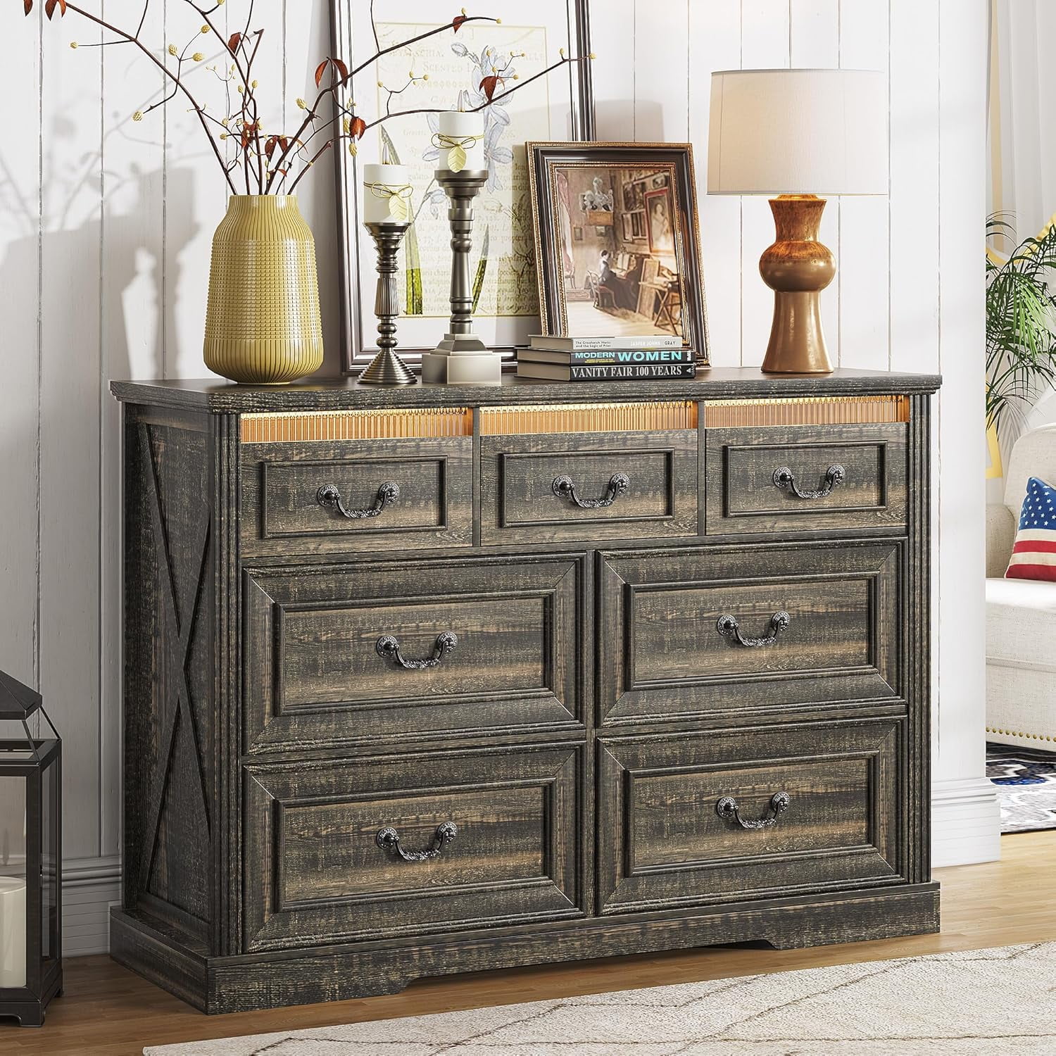 Farmhouse 7 Drawers Dresser for Bedroom, Wood Dressers Chest of Drawers ...