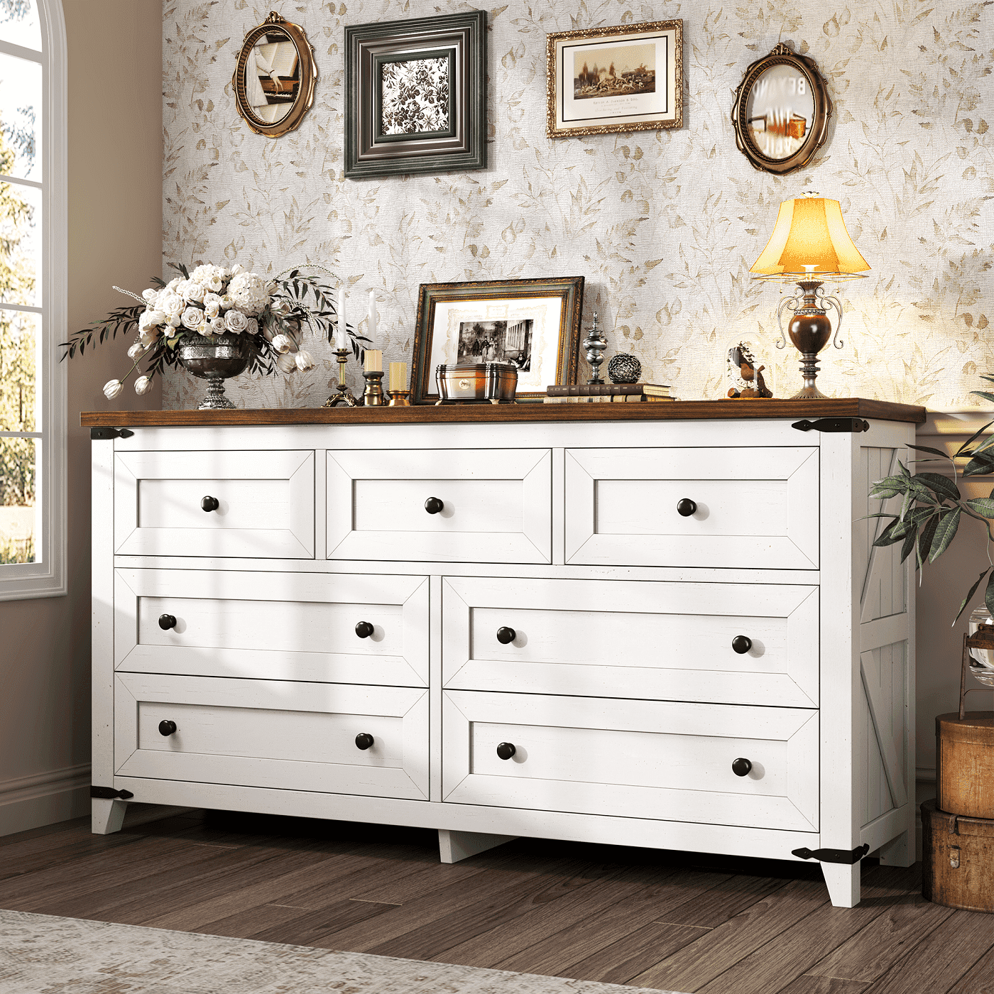 Farmhouse 7 Drawers Dresser for Bedroomwith Smooth Metal Rails,White 51 ...