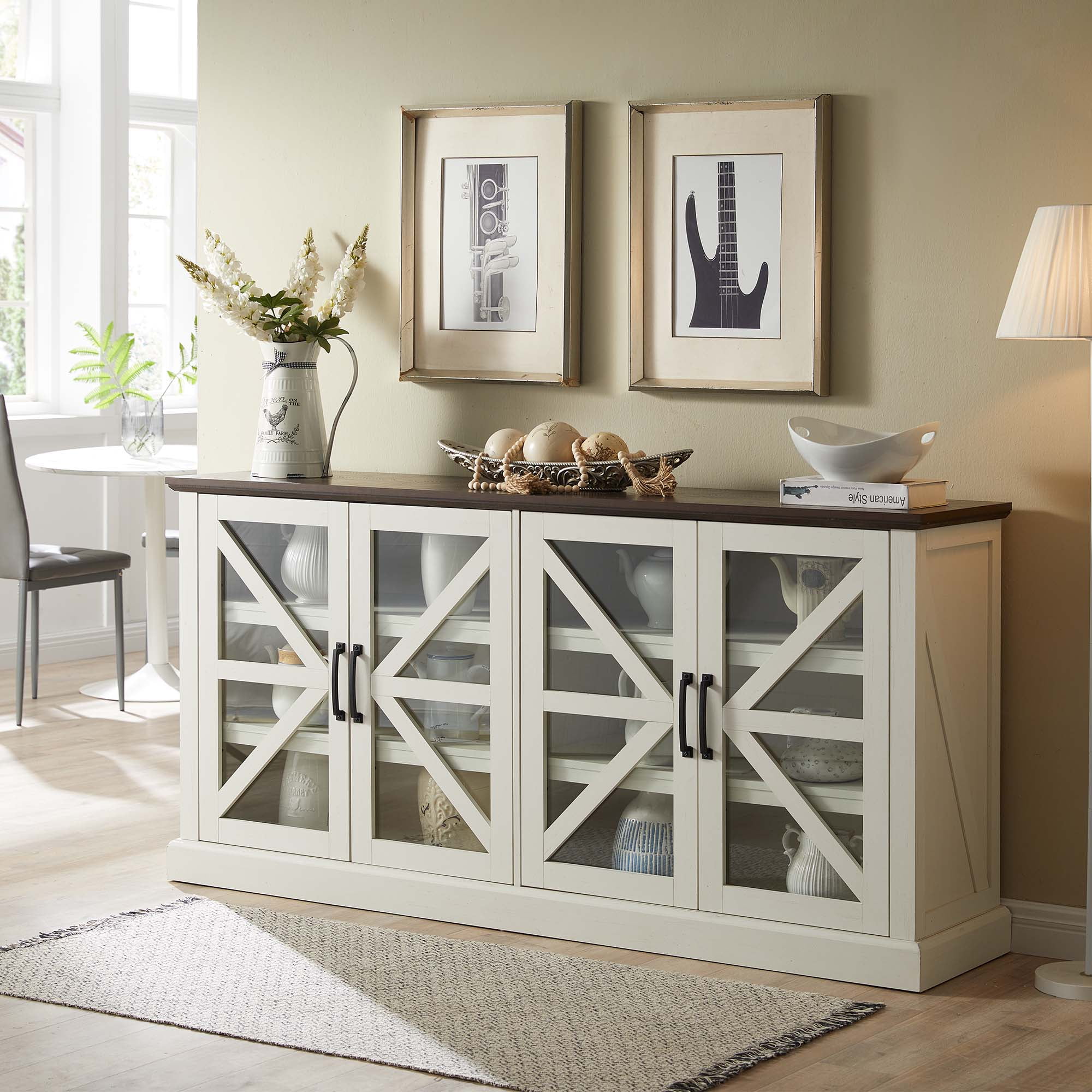 SinCiDo Farmhouse Buffet Sideboard Cabinet with 4 Modern Rustic Barn ...