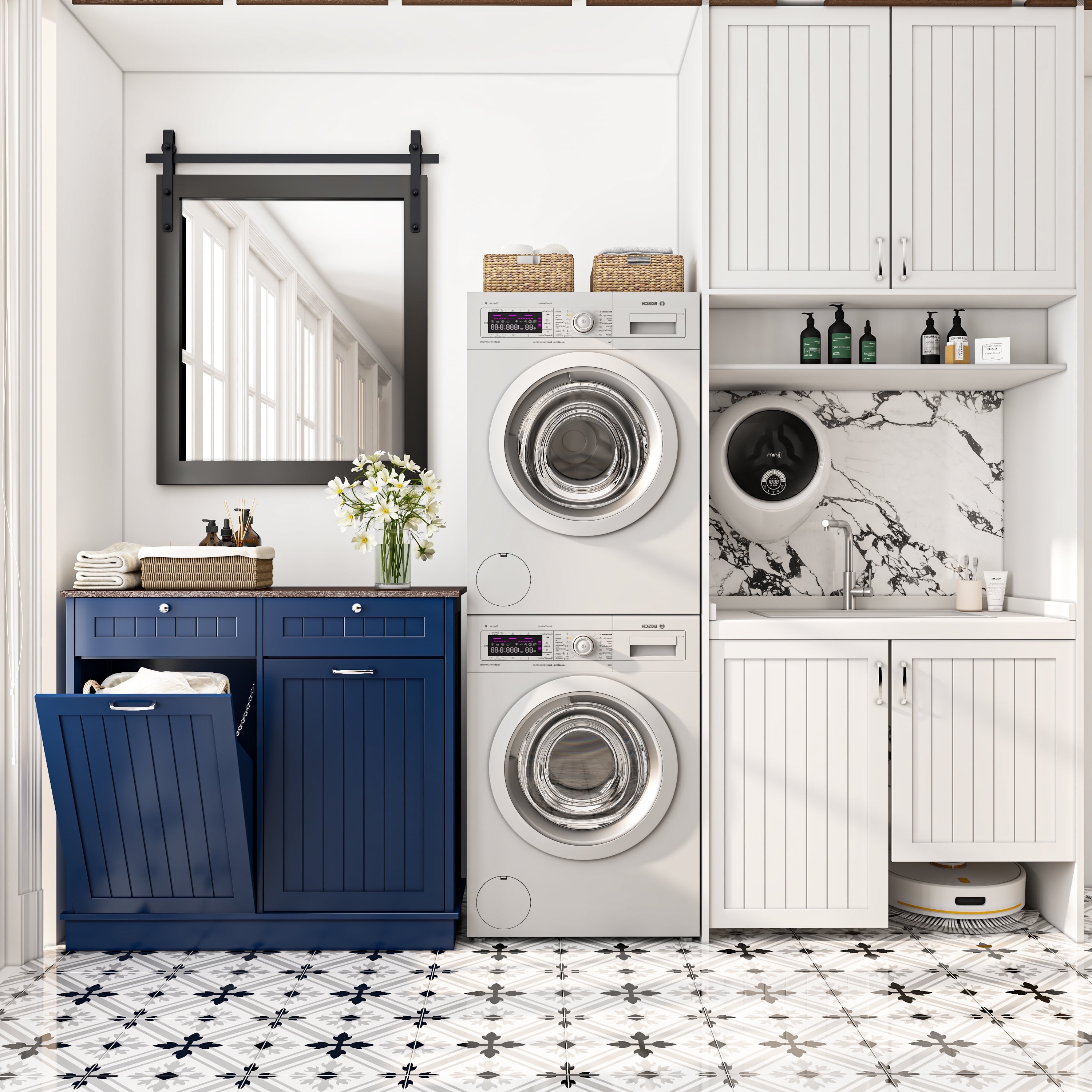 40 in. W x 14 in. D x 36 in. H Floor Tilt Out Trash Can Cabinet in Navy ...