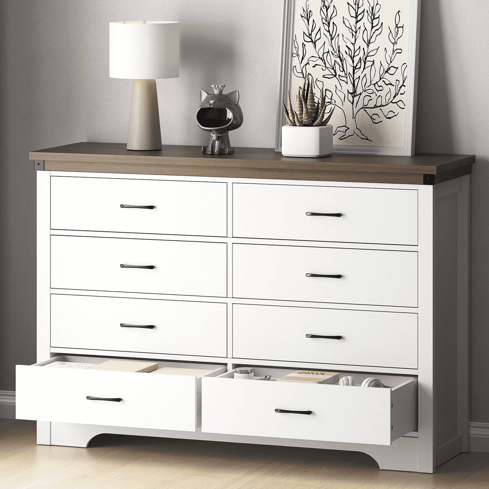 Farmhouse 8 Drawer Dresser for Bedroom, 51" Wide Chest of Drawers ...