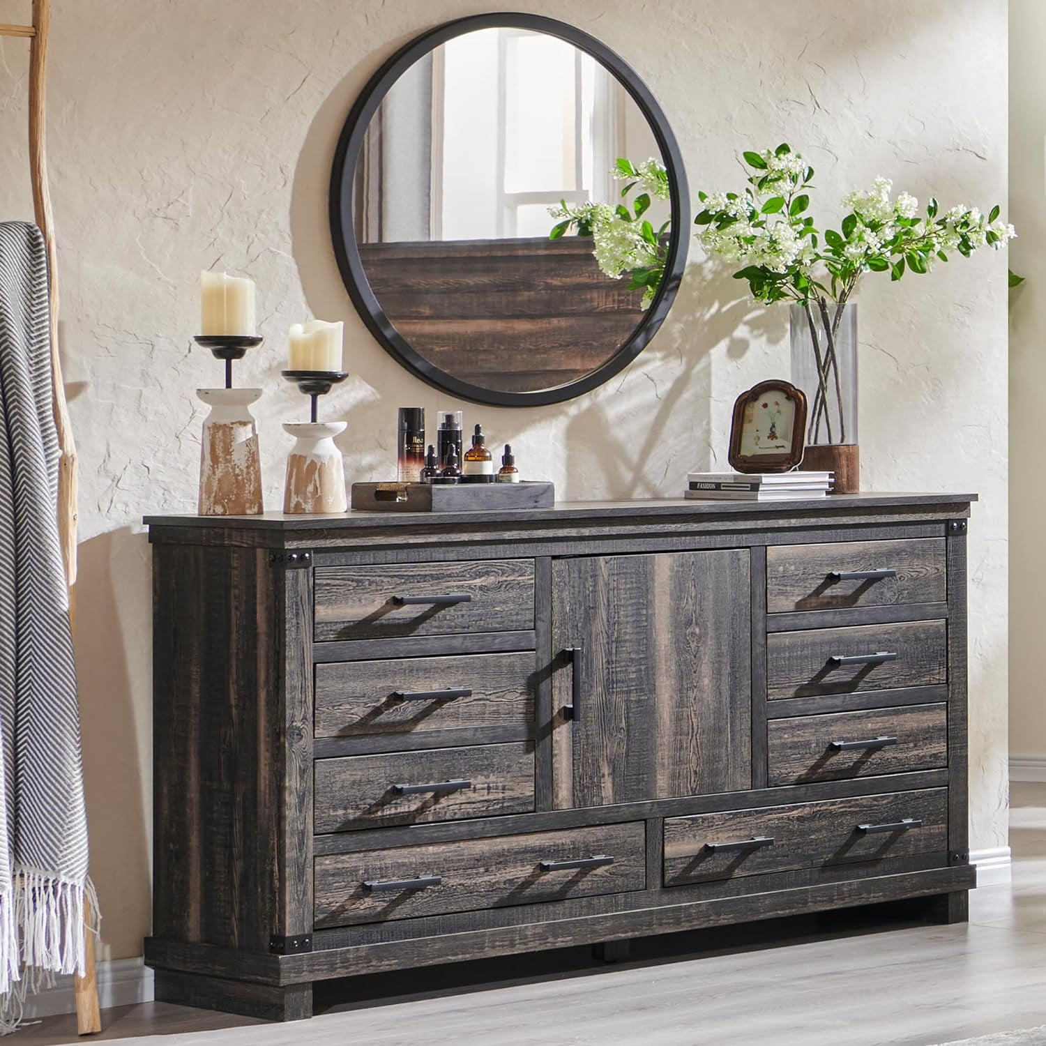 Farmhouse 8 Drawer Dresser for Bedroom with Adjustable Shelf, Long ...