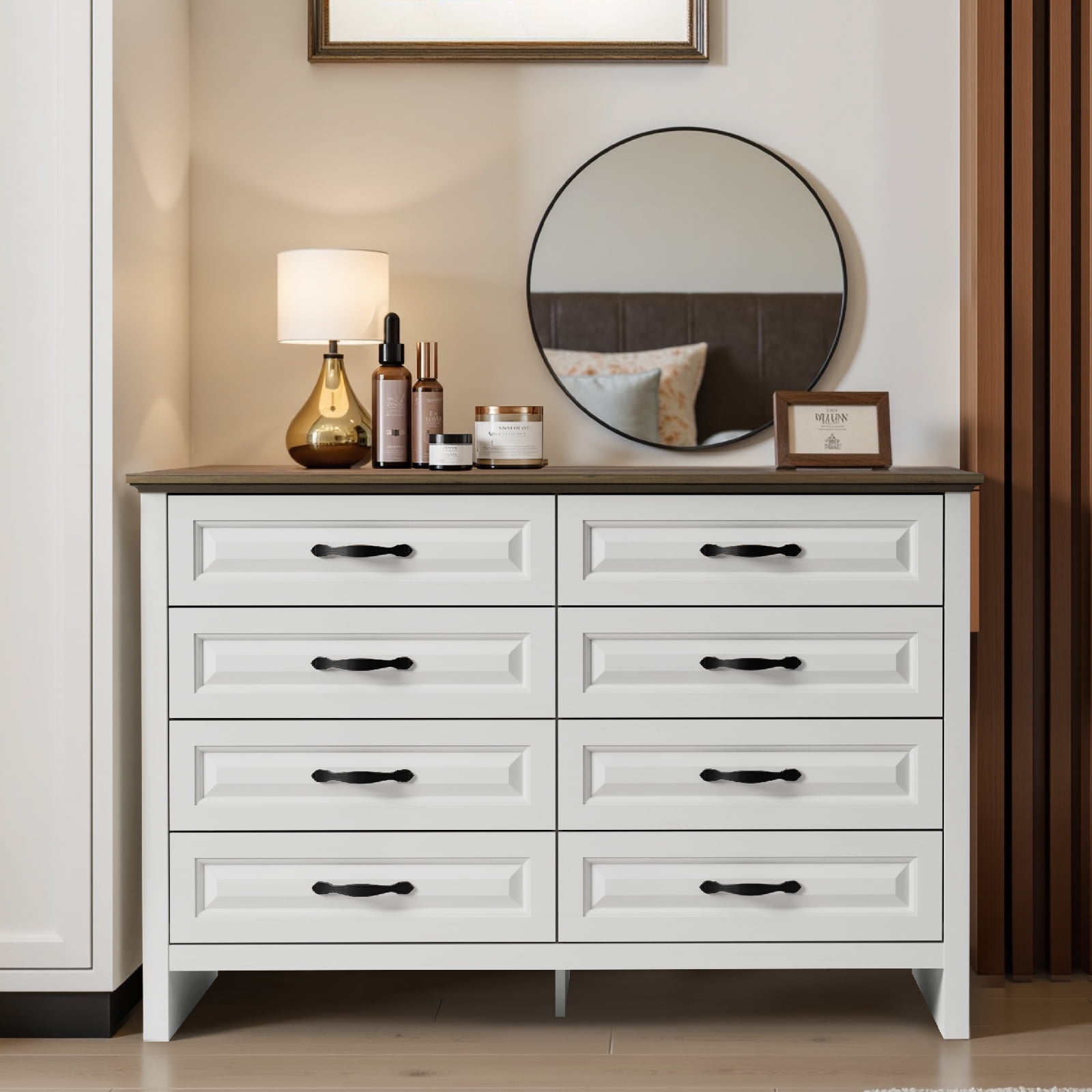 Farmhouse 8 Drawer Horizontal Dresser for Bedroom, Modern Chest of ...