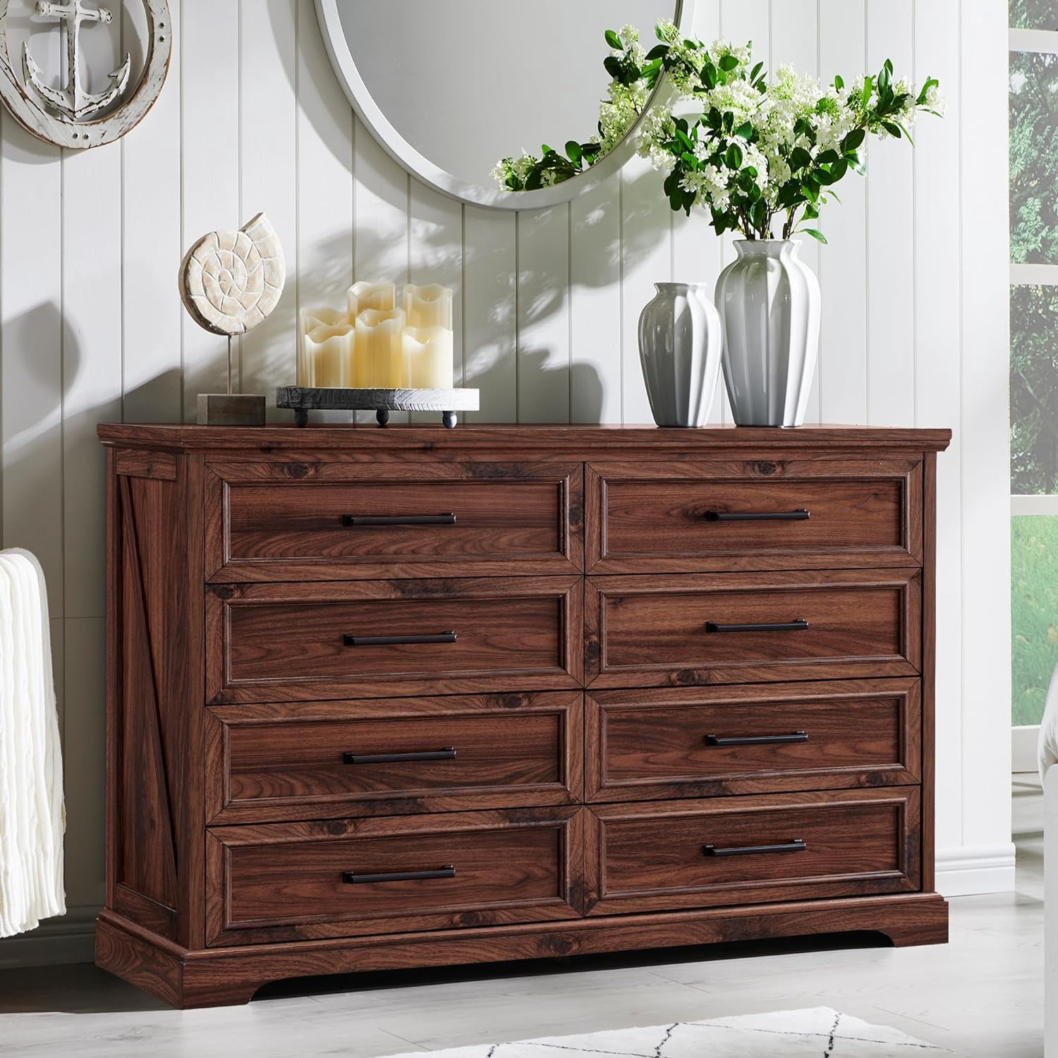 Farmhouse 8 Drawers Dresser Chests for Bedroom,52" Wide Wood Rustic ...