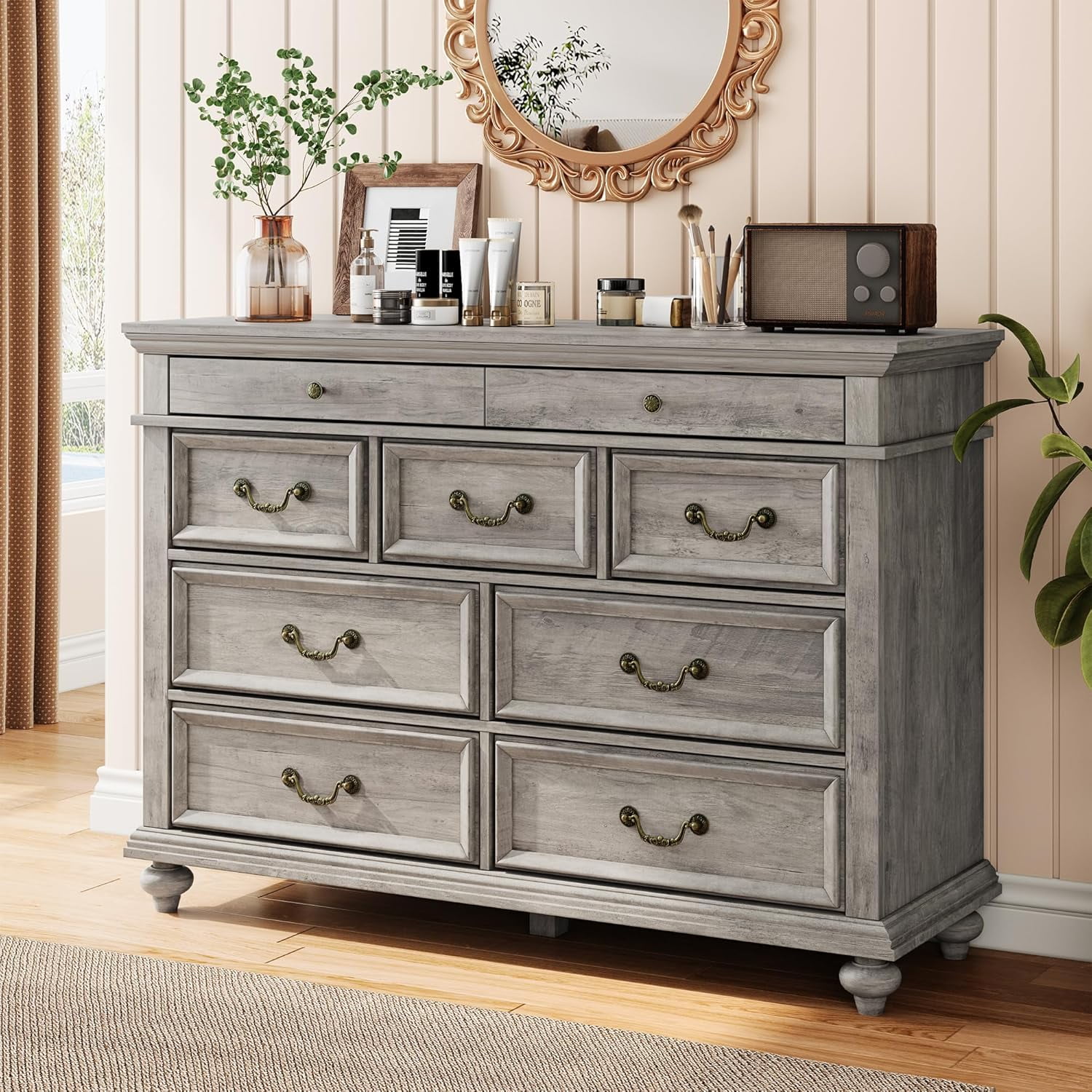 Farmhouse 9 Drawers Dresser for Bedroom, 47" Wide Wood Rustic Chest of ...