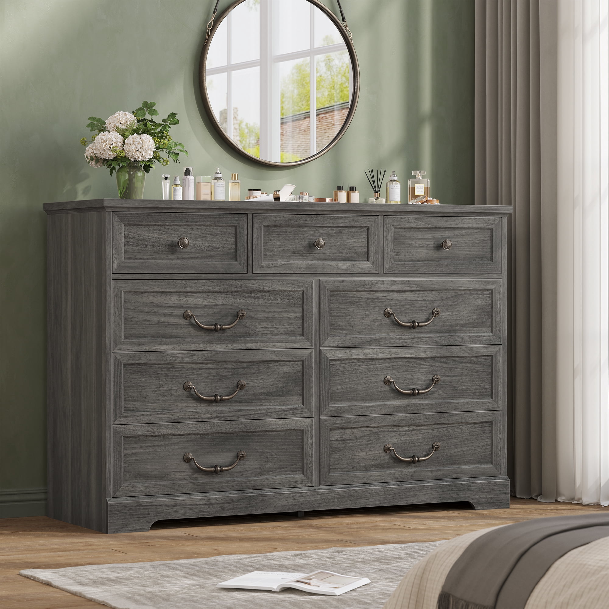 Farmhouse 9 Drawers Dresser, Wide Chest of Drawers for Bedroom, Large ...