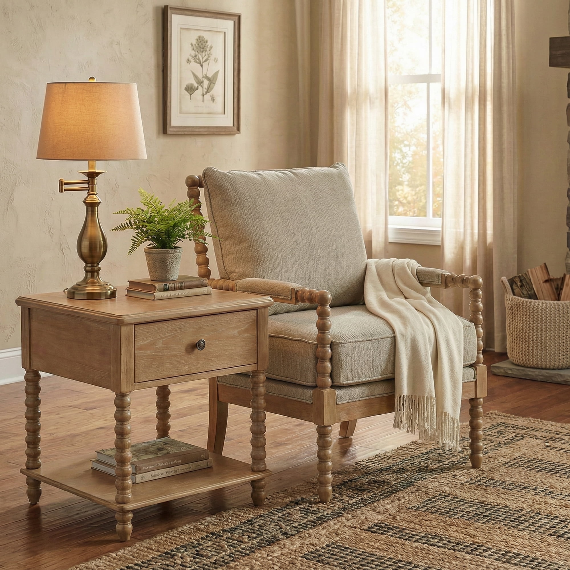Farmhouse Accent Chair with Table, Spindle End Tables and Chair Set for ...
