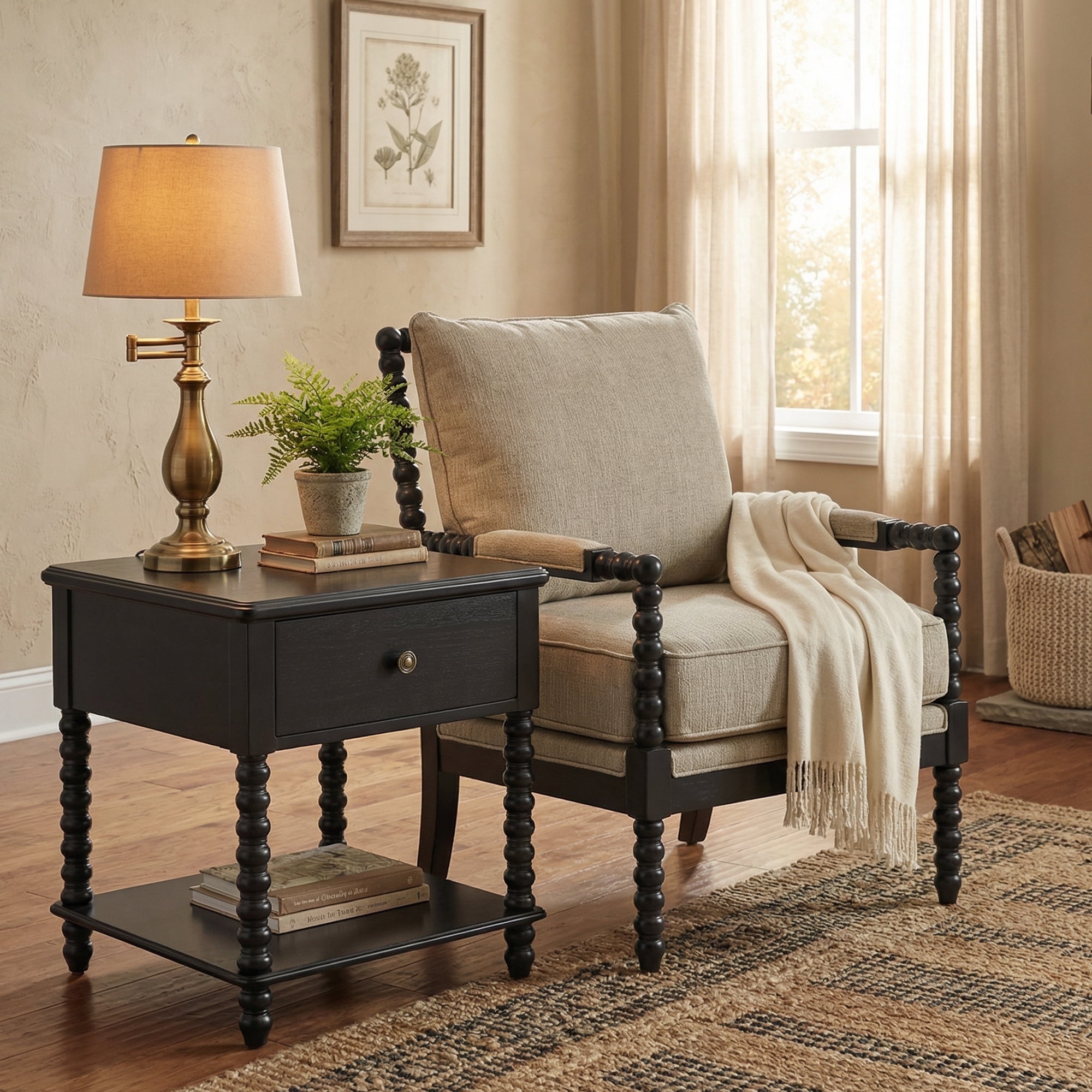 Farmhouse Accent Chair with Table, Spindle End Tables and Chair Set for ...