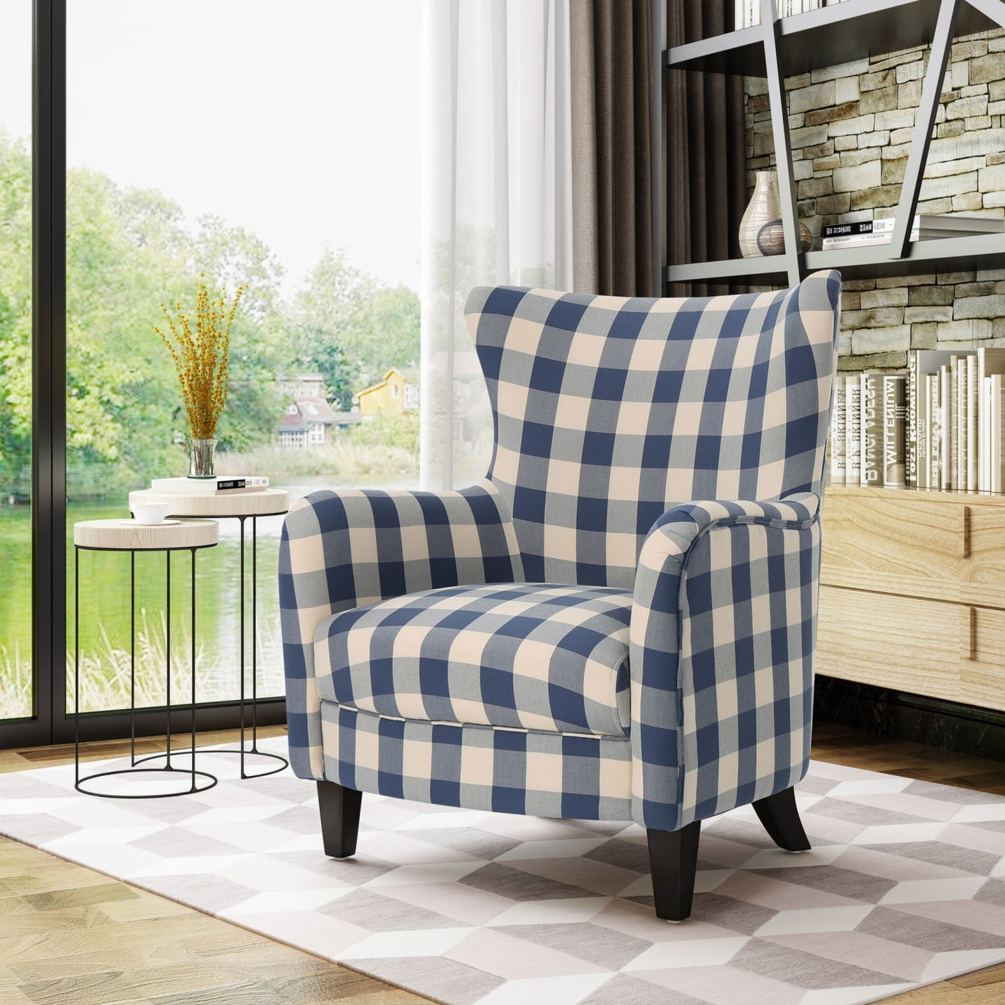 Farmhouse Accent Checkerboard Chair, Vintage Plaid Sofa Chairs with ...