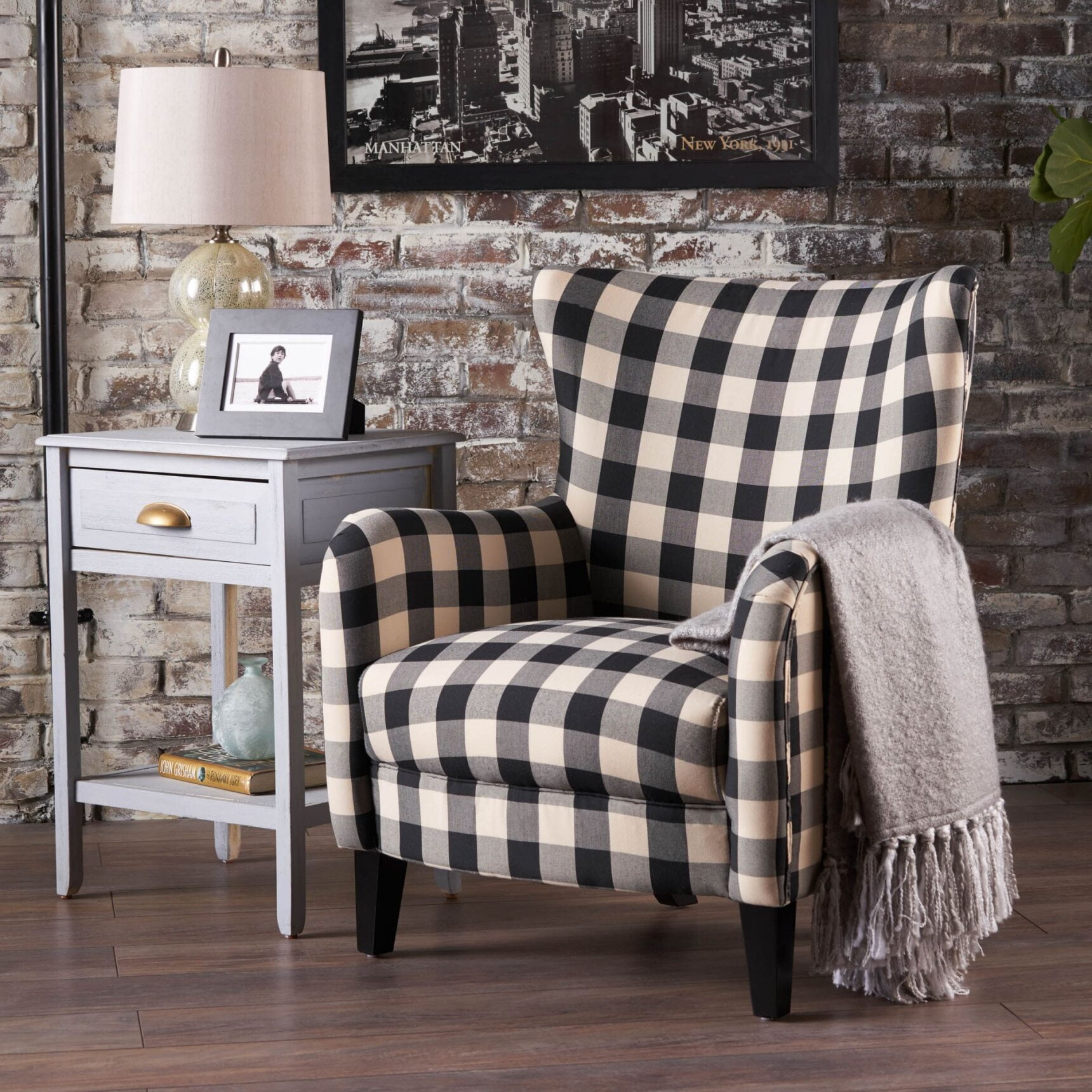 Farmhouse Accent Checkerboard Chair, Vintage Plaid Sofa Chairs with ...