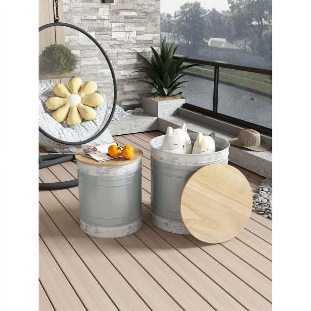 Farmhouse Accent Side Table, Metal Storage Ottoman Wood Cover with ...