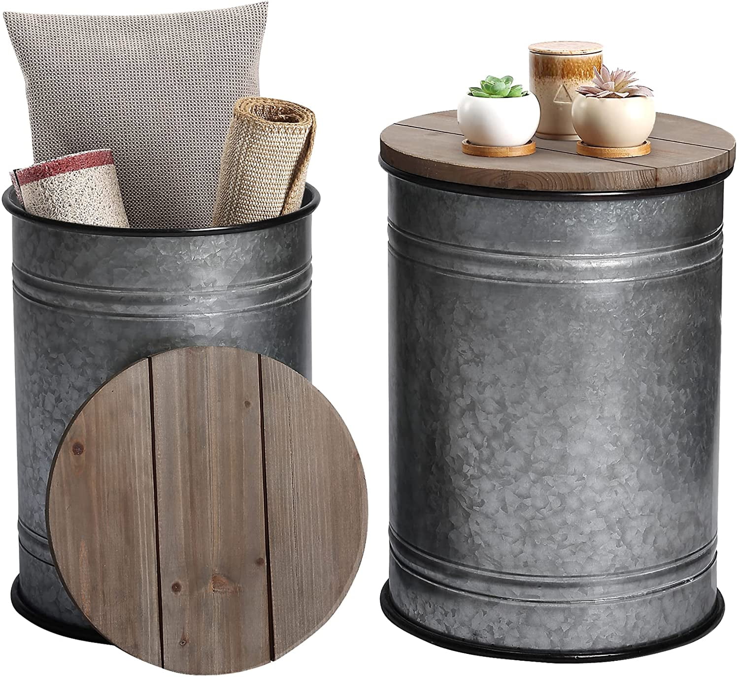 Farmhouse Accent Side Table, Rustic Storage Ottoman Seat Stool ...