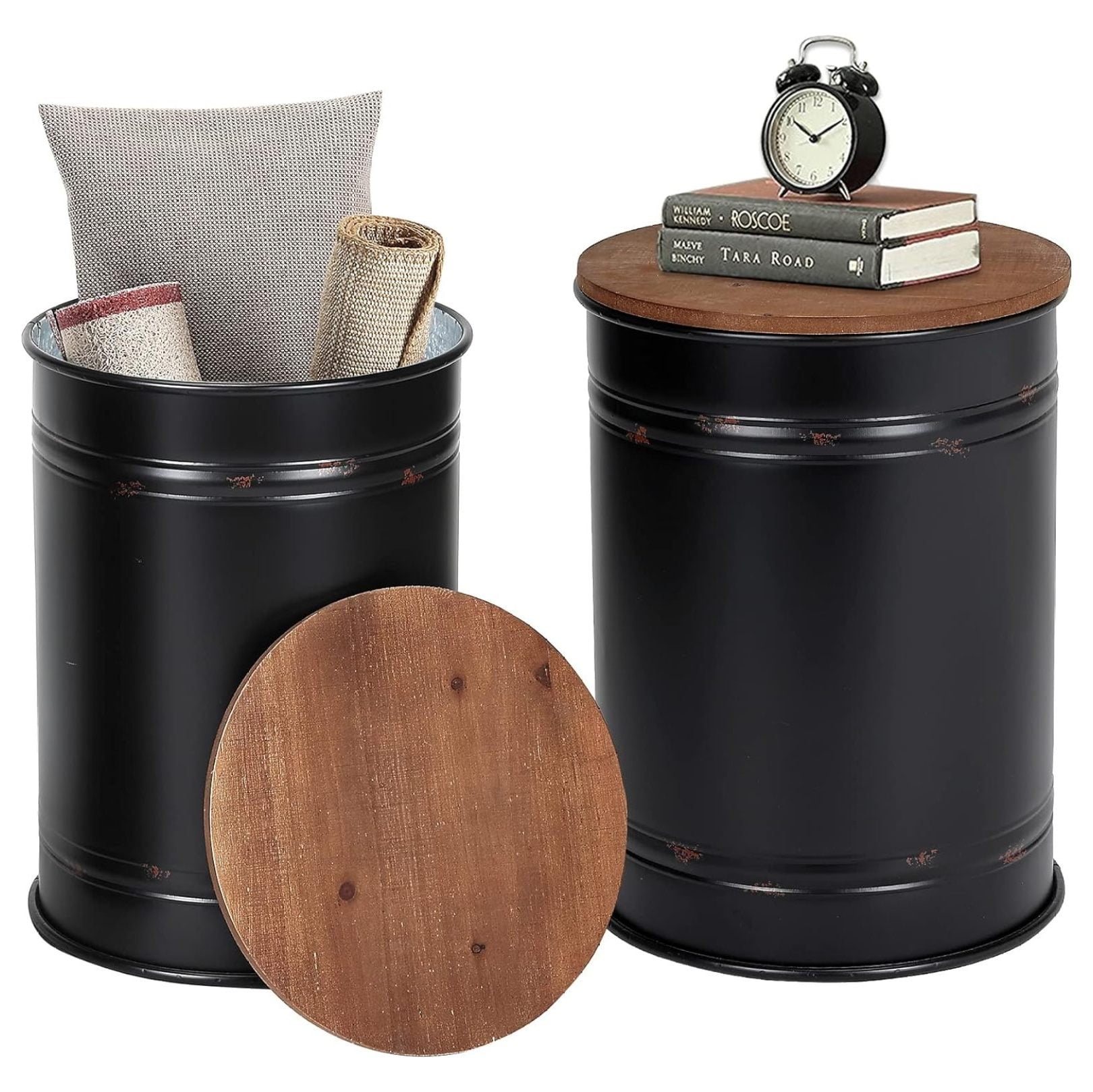 Farmhouse Accent Side Table, Rustic Storage Ottoman Seat Stool ...