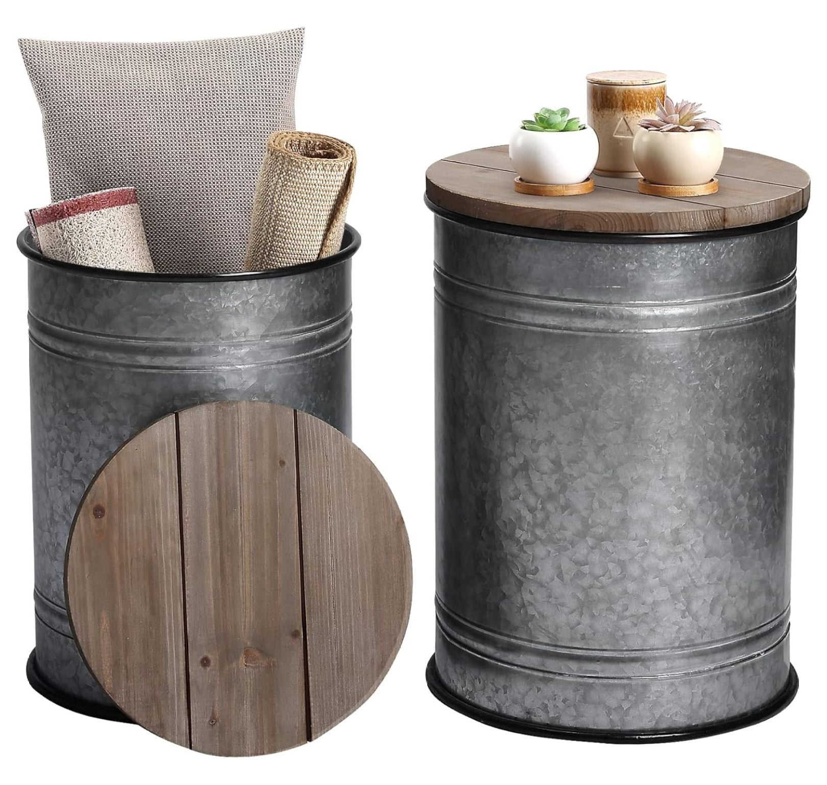 Farmhouse Accent Side Table, Rustic Storage Ottoman Seat Stool ...