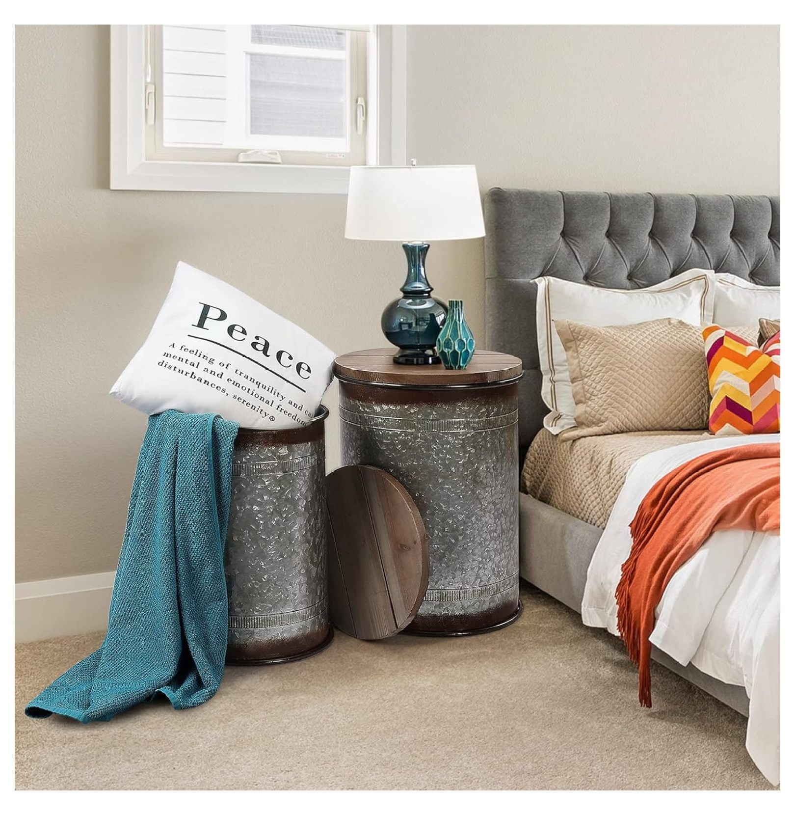 Farmhouse Accent Side Table, Rustic Storage Ottoman Seat Stool ...