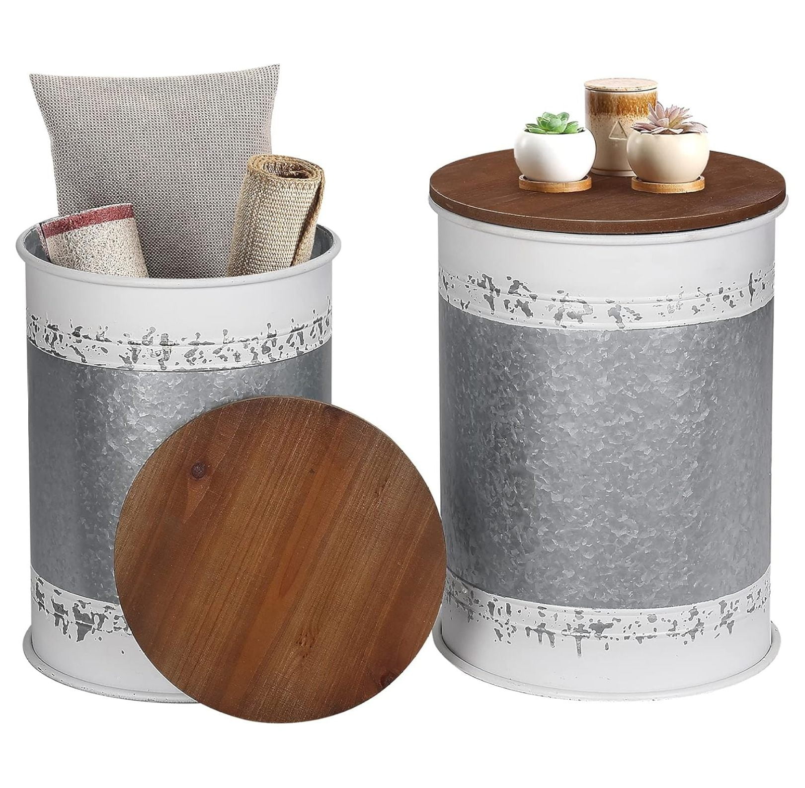 Farmhouse Accent Side Table, Rustic Storage Ottoman Seat Stool ...