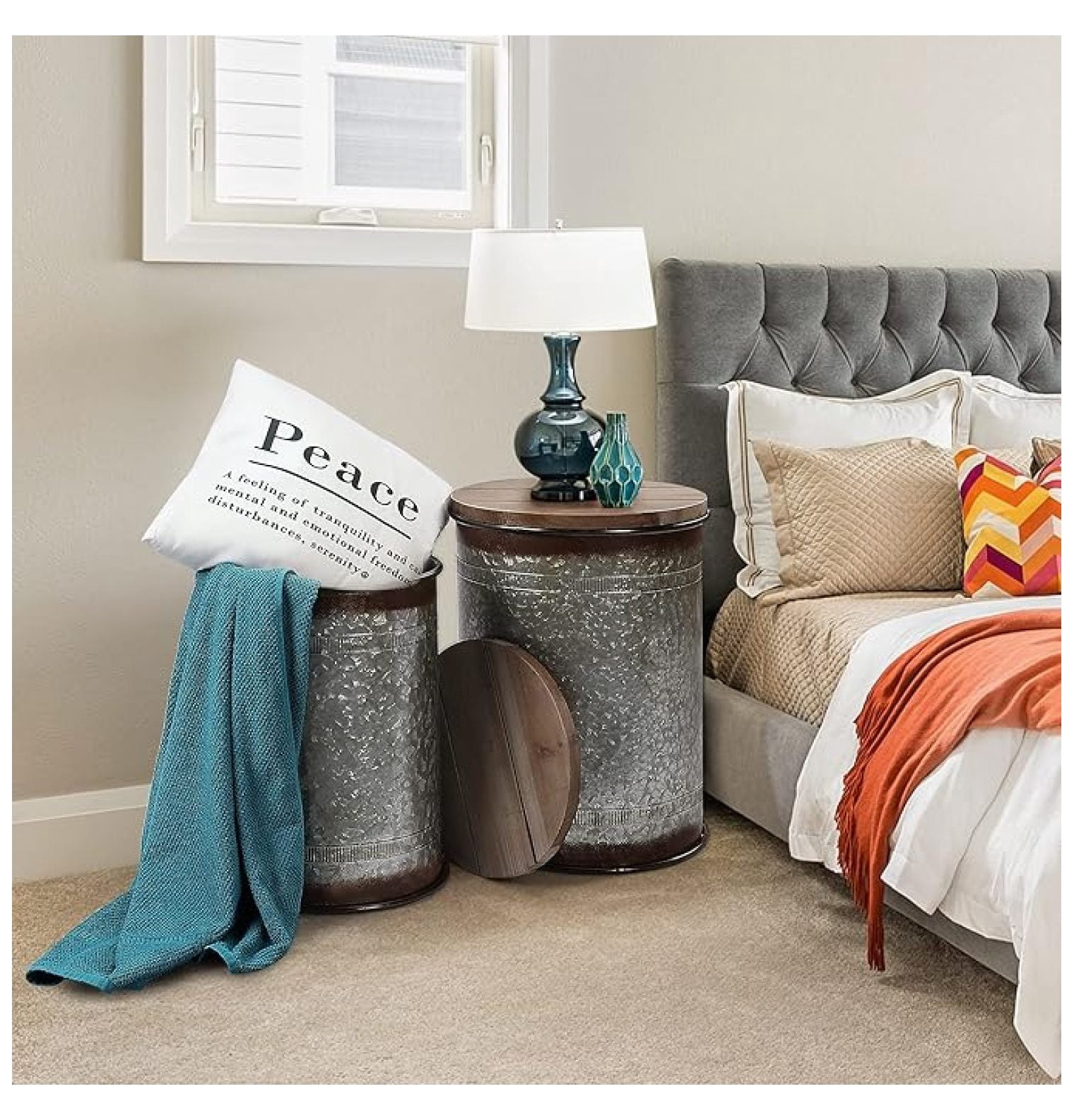Farmhouse Accent Side Table, Rustic Storage Ottoman Seat Stool ...