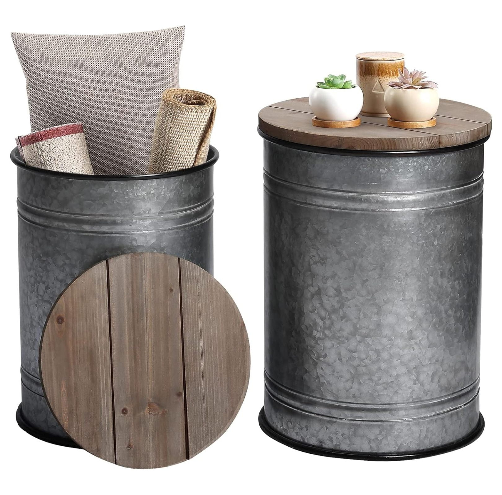 Farmhouse Accent Side Table, Rustic Storage Ottoman Seat Stool ...
