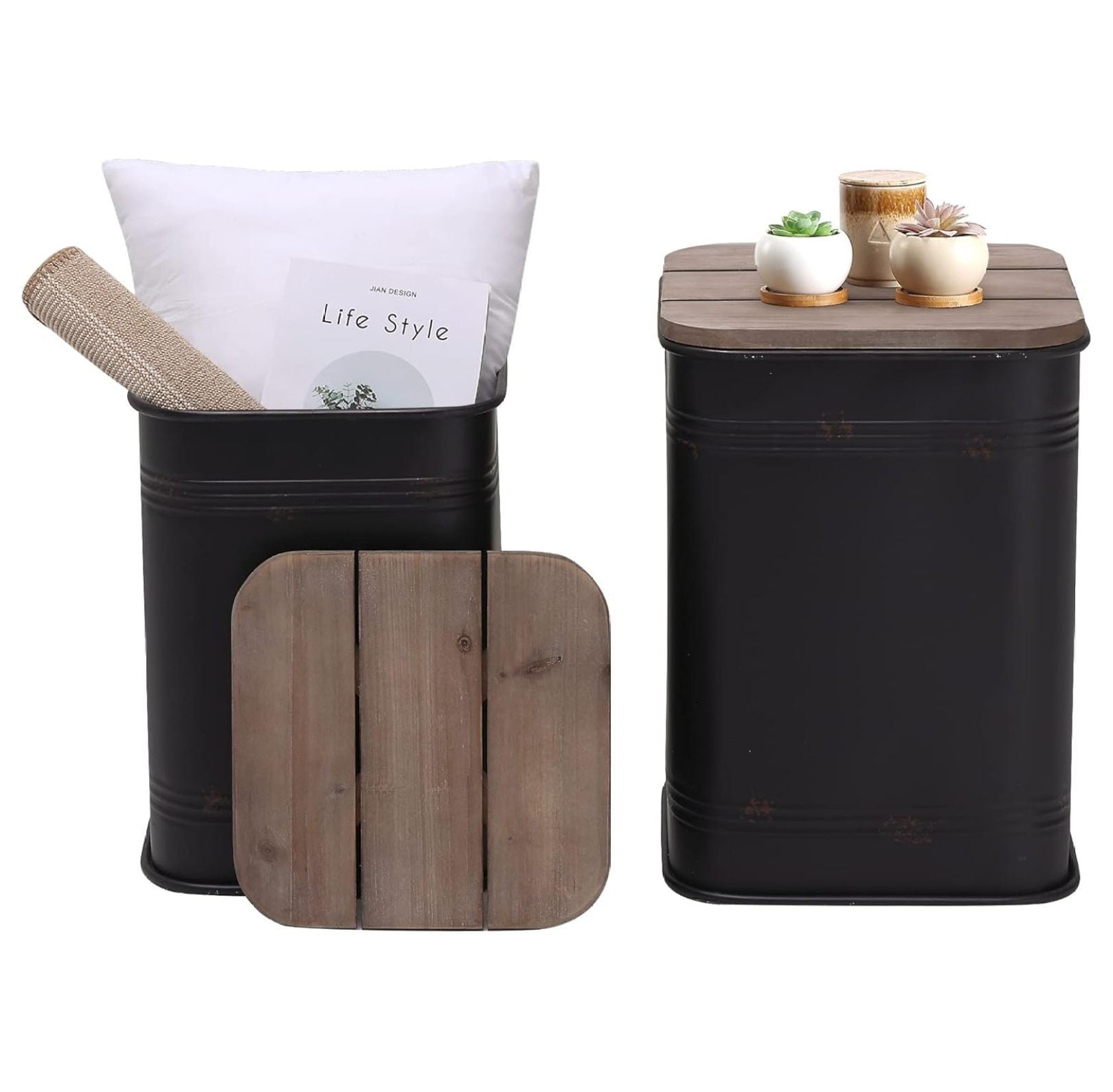 Farmhouse Accent Side Table, Rustic Storage Ottoman Seat Stool ...