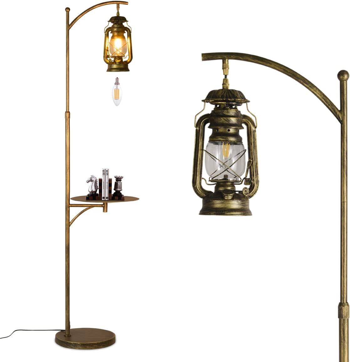 Farmhouse Adjustable Floor Lamps with Tray Lantern Tall Standing lamp ...