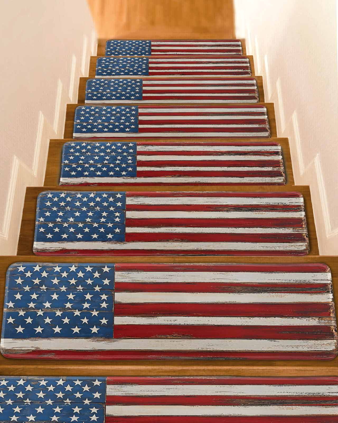 Farmhouse American Flag Stair Treads for Wooden Steps Indoor Runner Rug ...