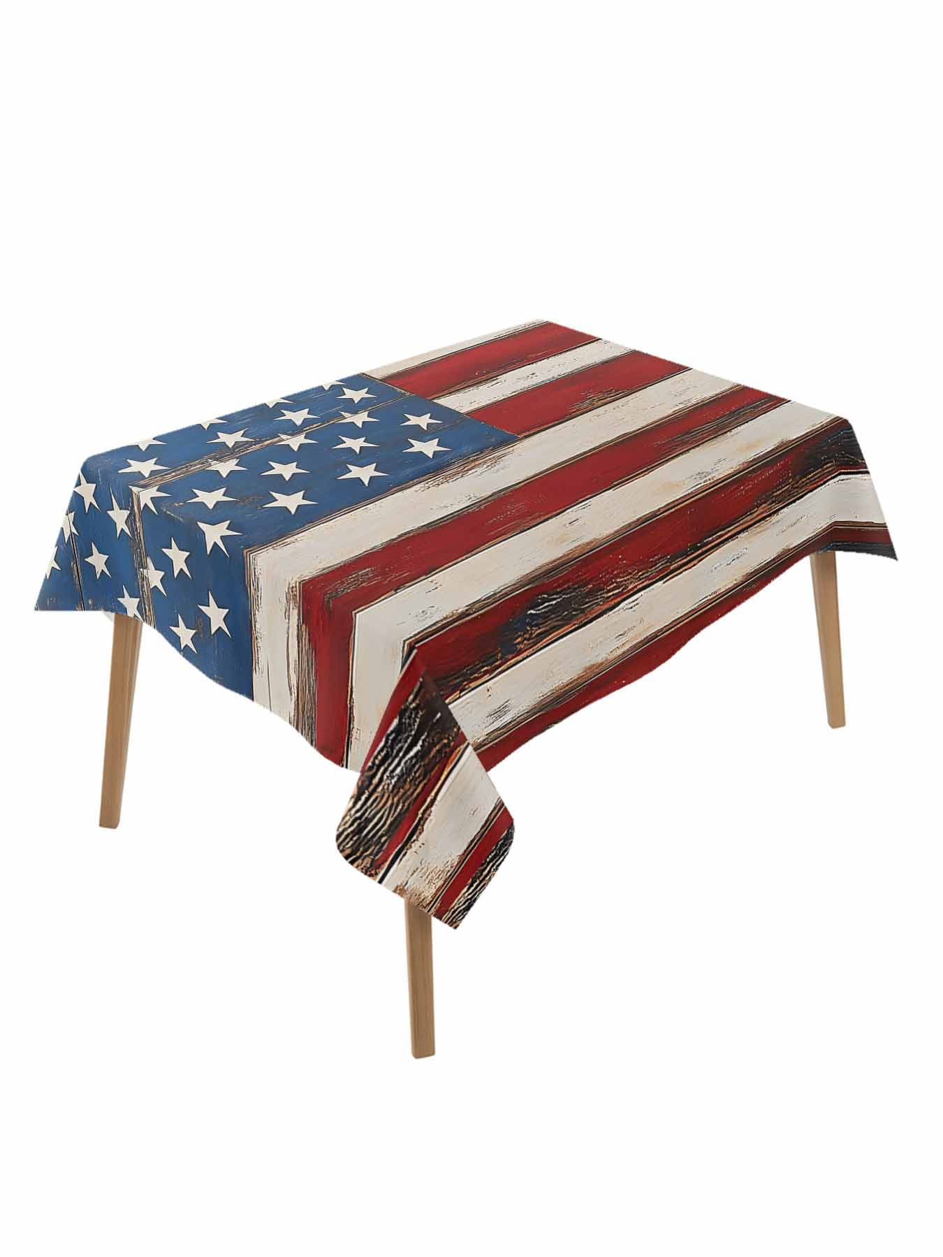 Farmhouse American Flag Table Cloth, Blue Red USA Flag Vintage ...