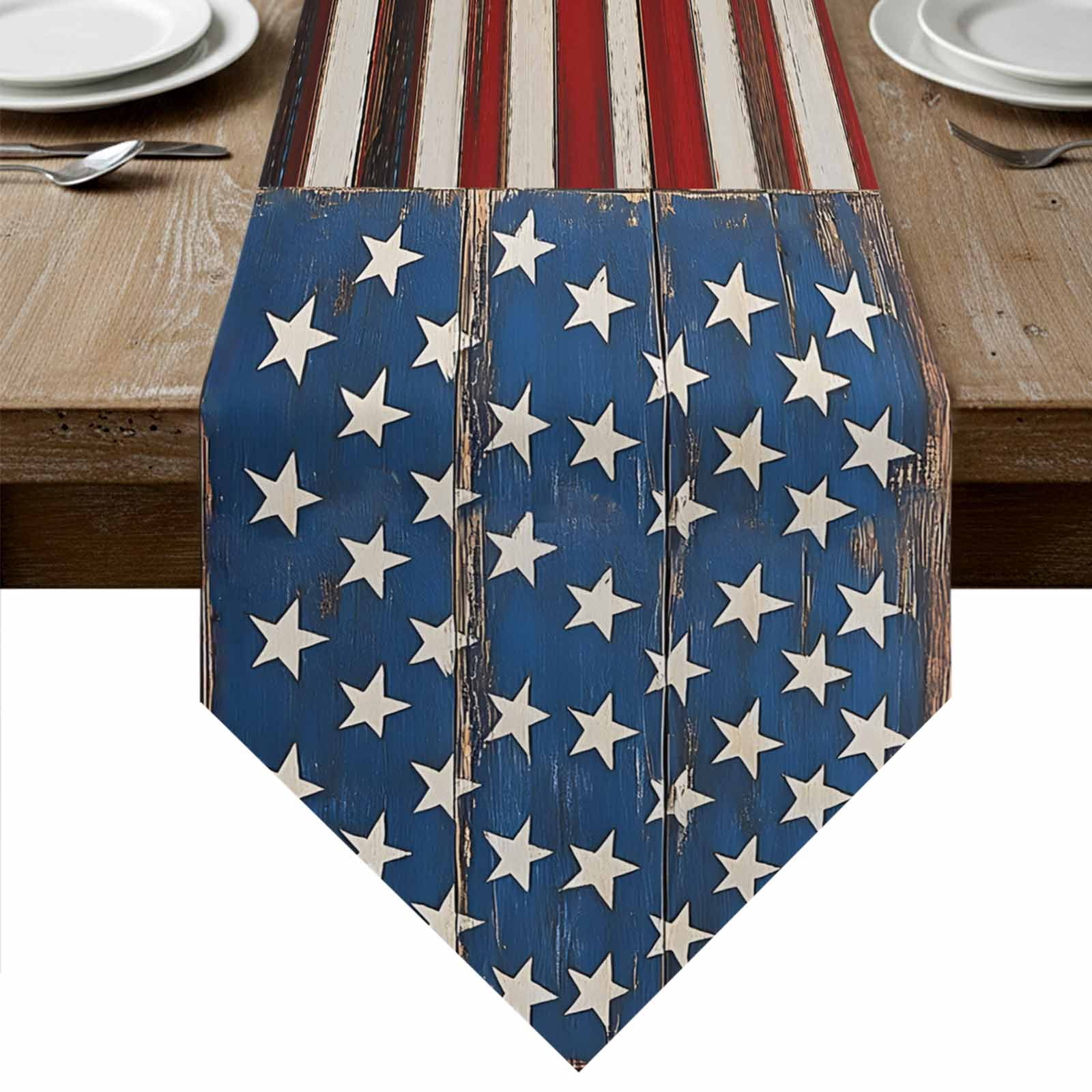 Farmhouse American Flag Table Runner Linen Burlap Table Runner 72 ...