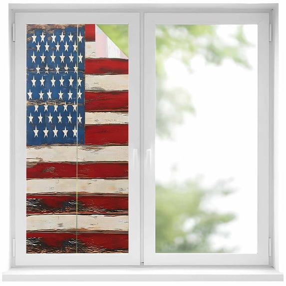 Farmhouse American Flag Window Privacy Film, Blue Red USA Flag Vintage ...