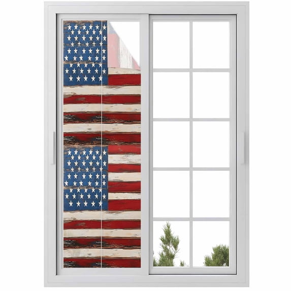 Farmhouse American Flag Window Privacy Film, Blue Red USA Flag Vintage ...