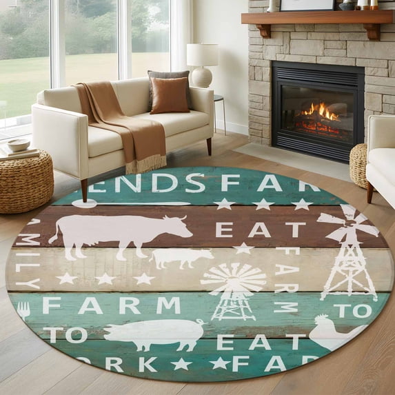 Farmhouse Animal 8FT Round Area Rugs for Living Room Chicken Cow Pig ...