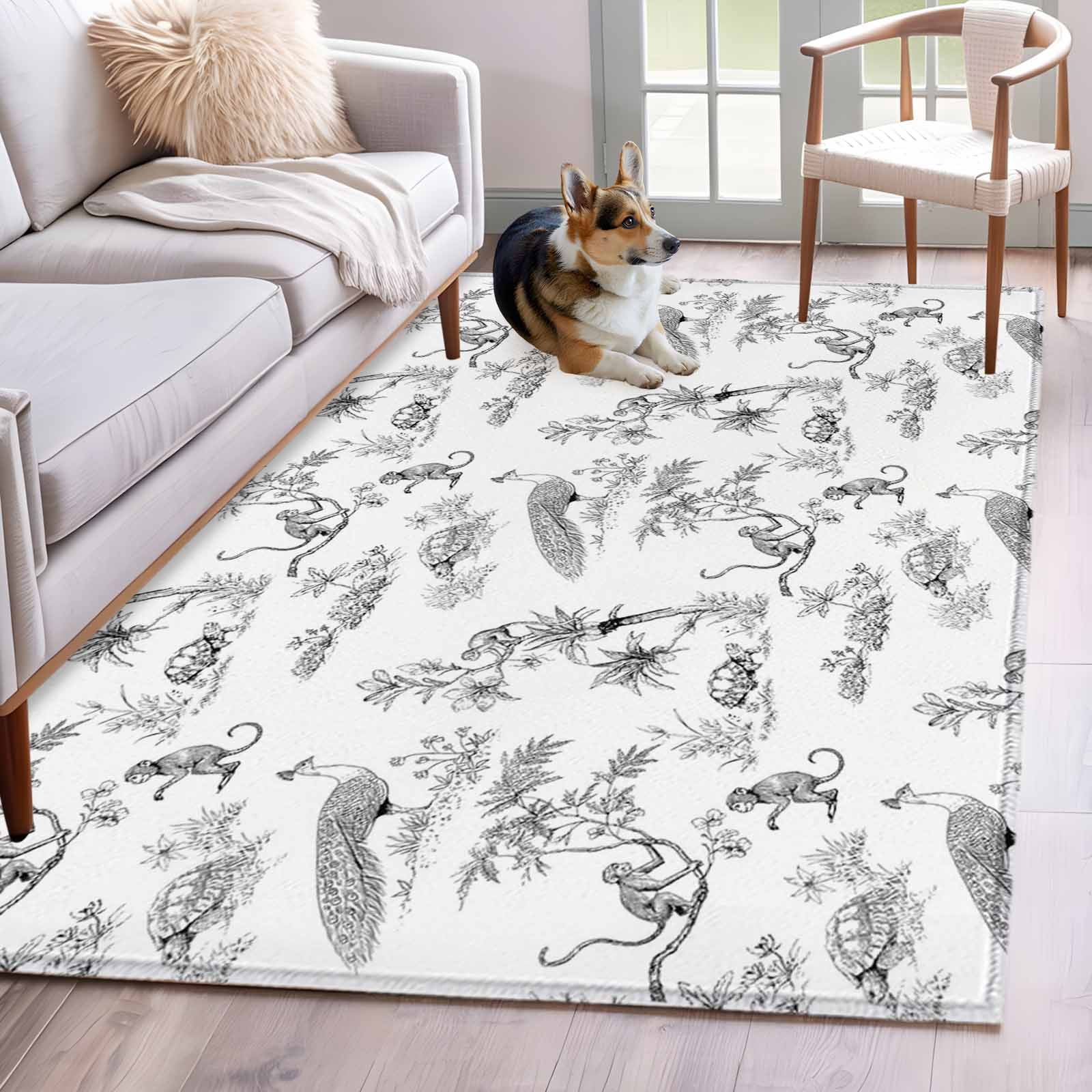 Farmhouse Animal Area Rugs 3x5 ft Rustic Plant Turtle Monkey Silhouette ...
