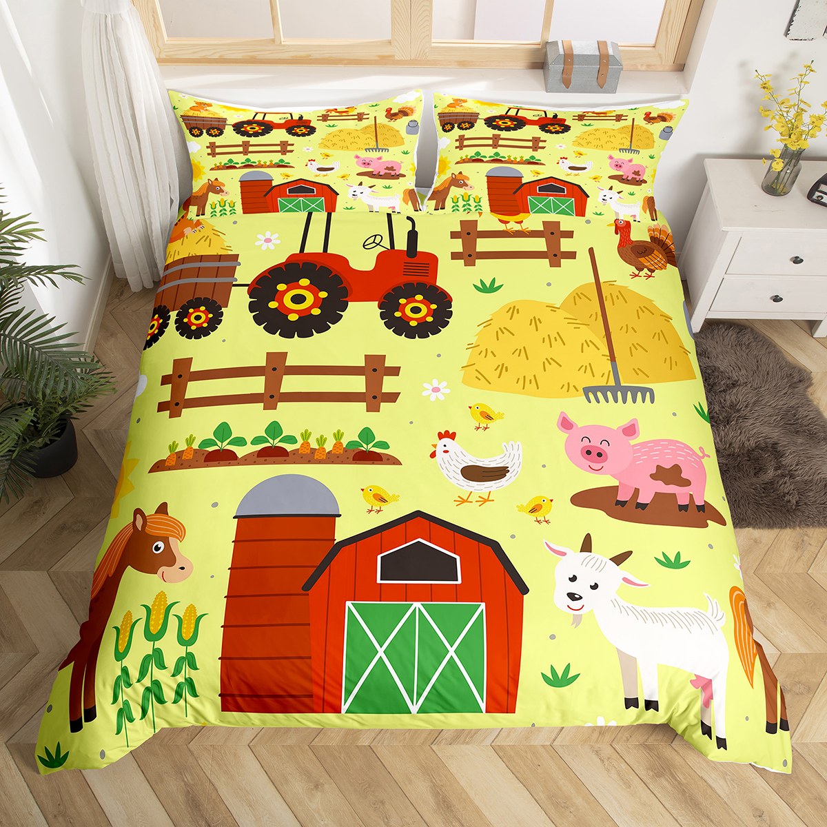 Farmhouse Animal Duvet Cover King for Kids Boys Girls Farm Truck ...